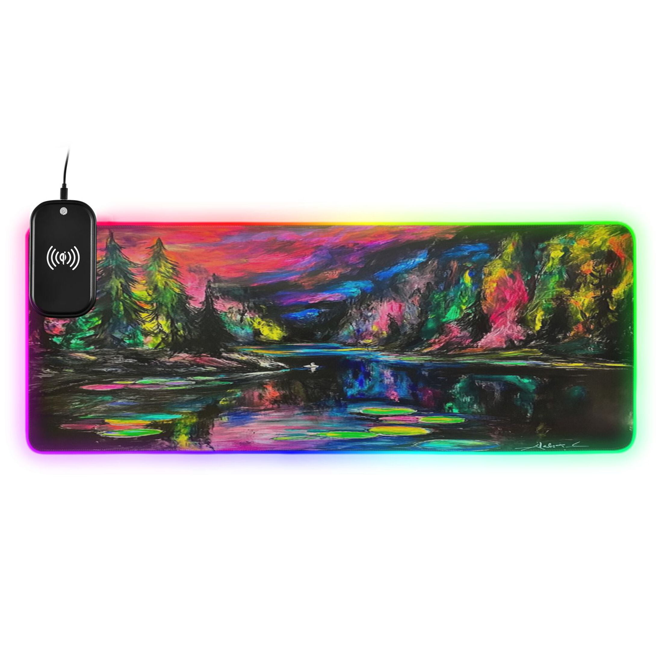 Enchanted Forest Large RGB Gaming Mouse Pad with Fast Wireless Charging ...