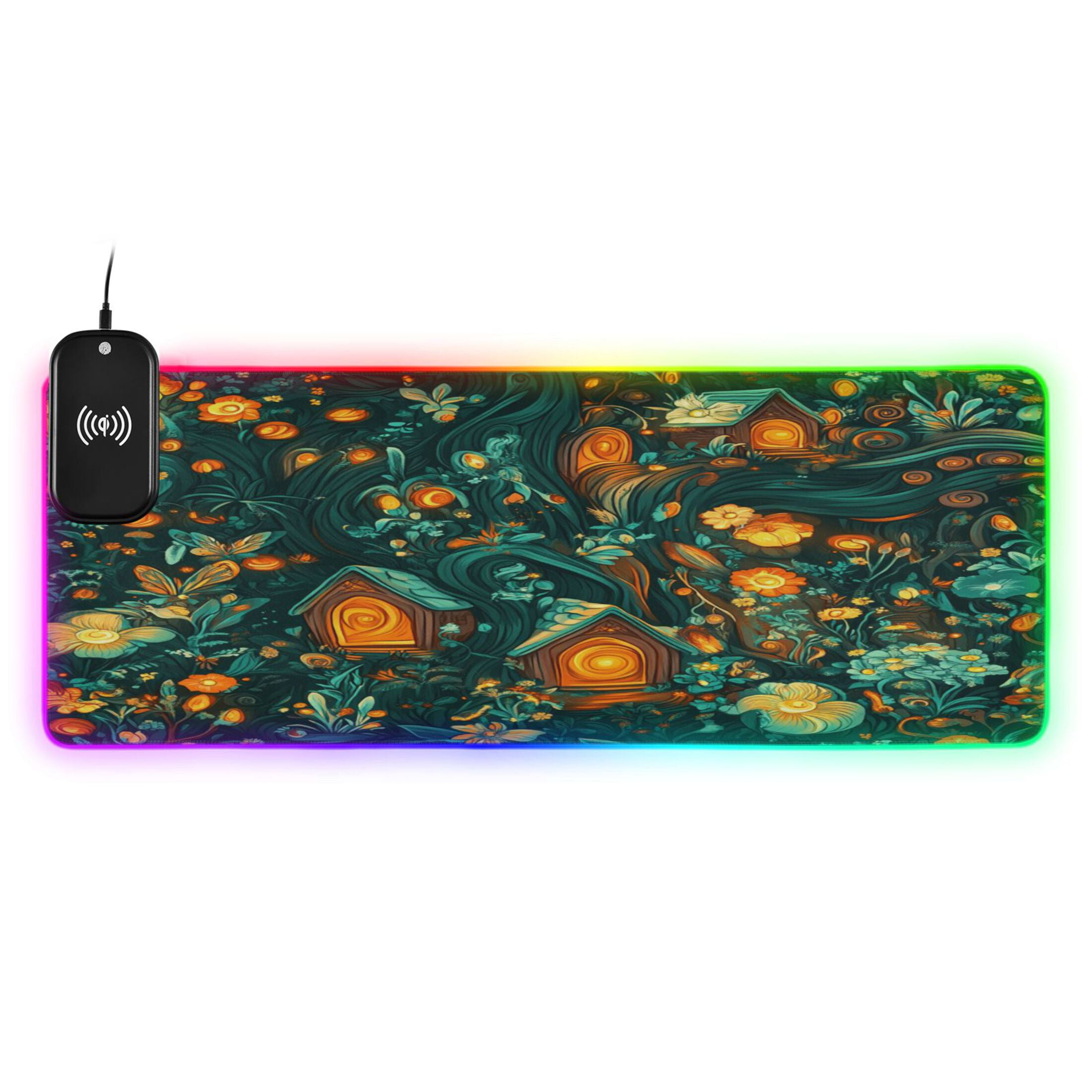 Enchanted Forest Large RGB Gaming Mouse Pad with Fast Wireless Charging ...