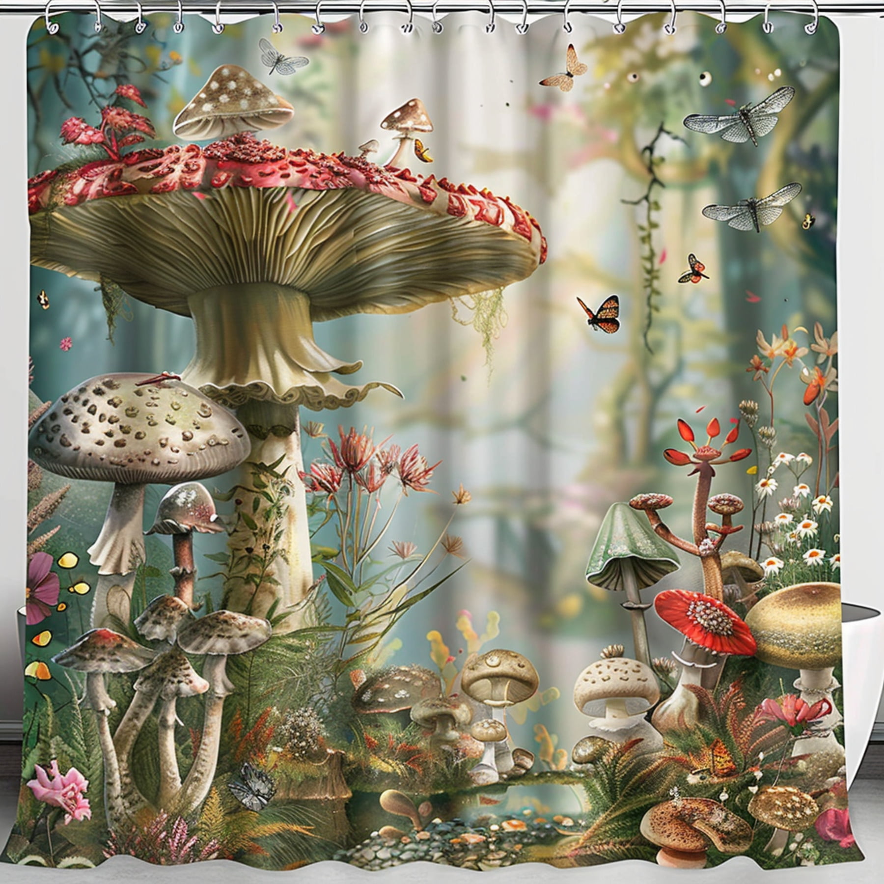 Enchanted Forest Magic: Vintage Mushroom & Dragonfly Shower Curtain ...