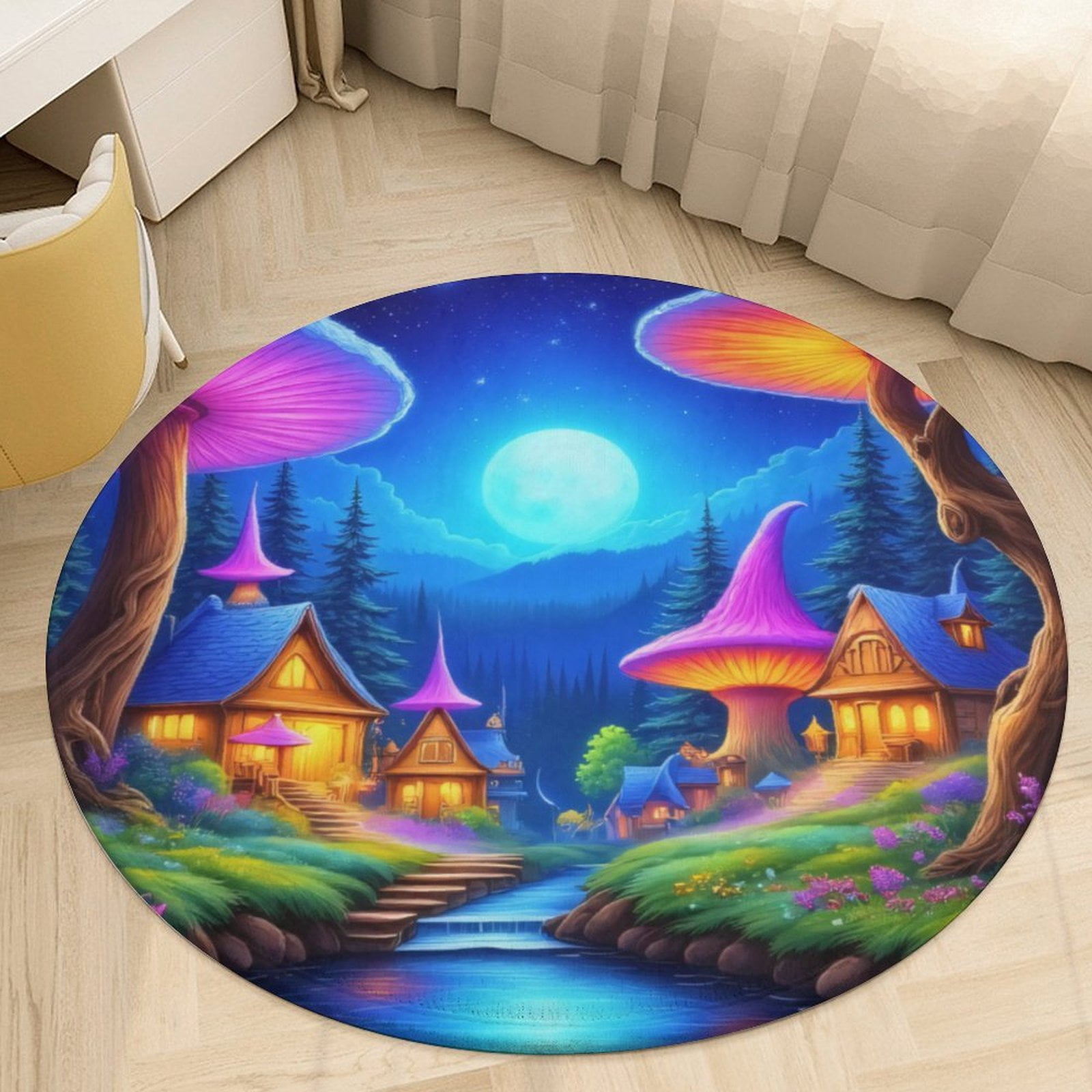 Enchanted Forest Moonlight Round Area Rugs for Bedroom Living Room, 4FT ...