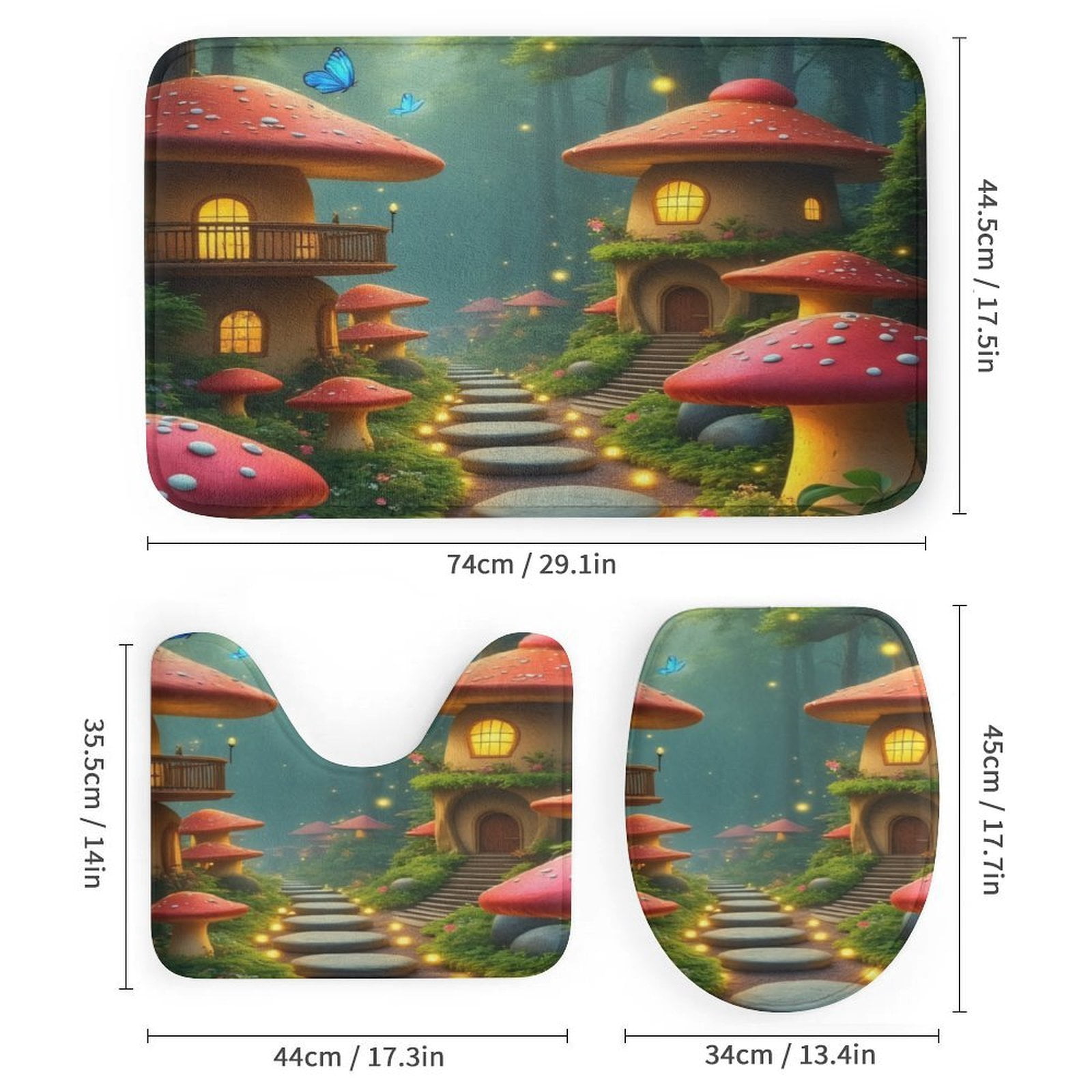Enchanted Forest Mushroom Homes Bathroom Rugs Sets 3 Piece Toilet Lid ...