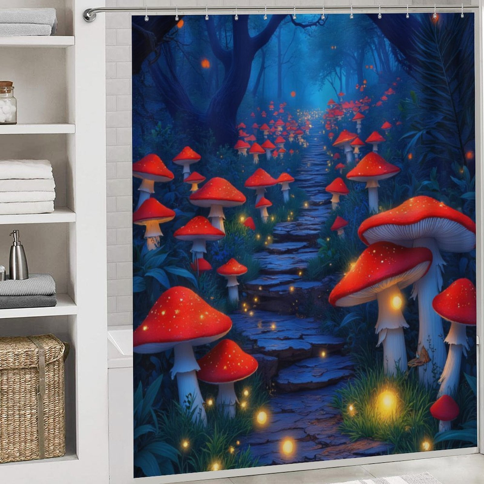 Enchanted Forest Mushroom Path Shower Curtain Bathtub Decor Bathroom ...