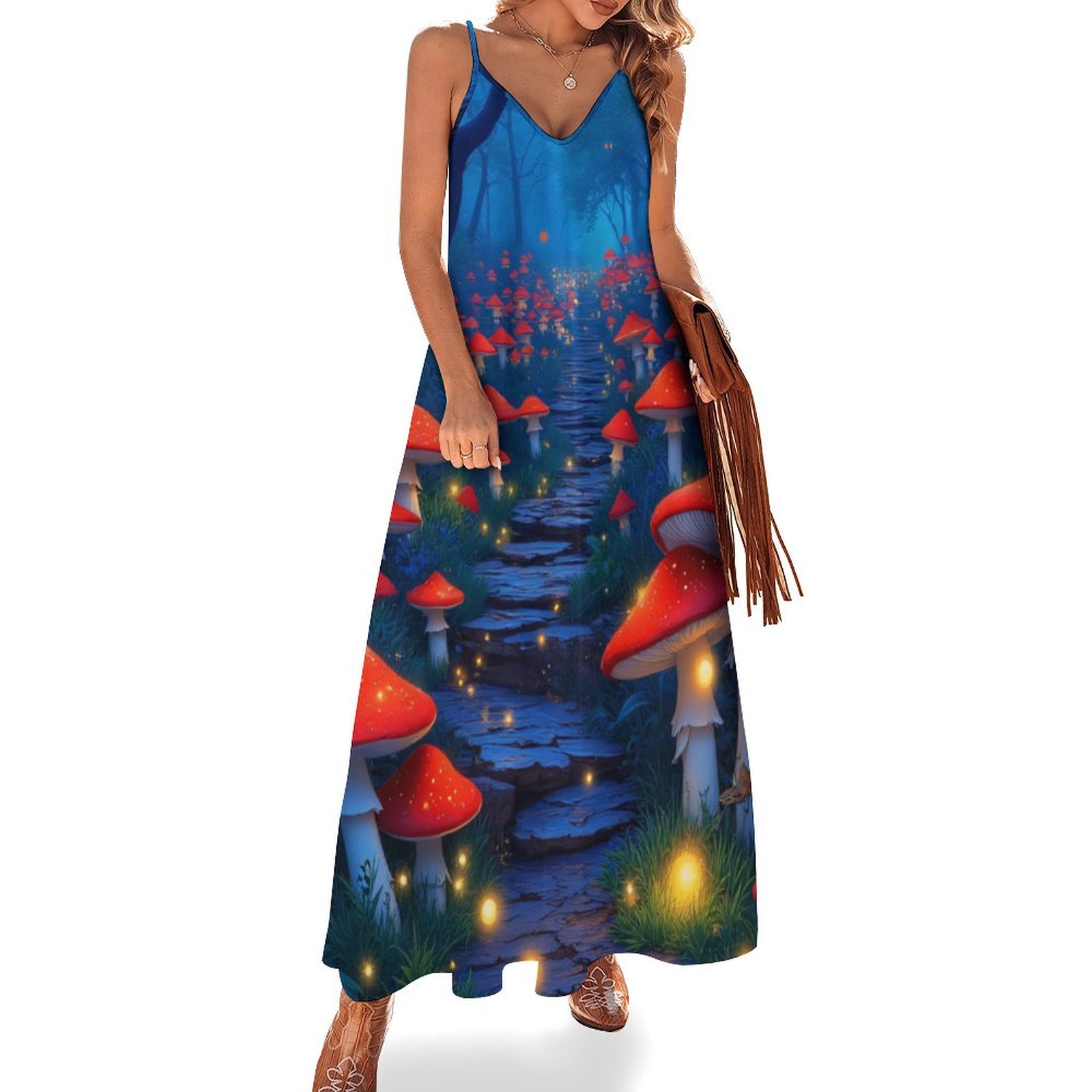 Enchanted Forest Mushroom Path Sleeveless Dress Women's Luxury Party ...