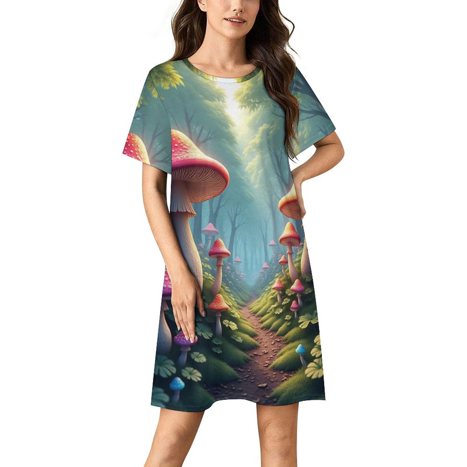 Enchanted Forest Mushroom Path Women Nightgown Sleepwear Short Sleeves ...