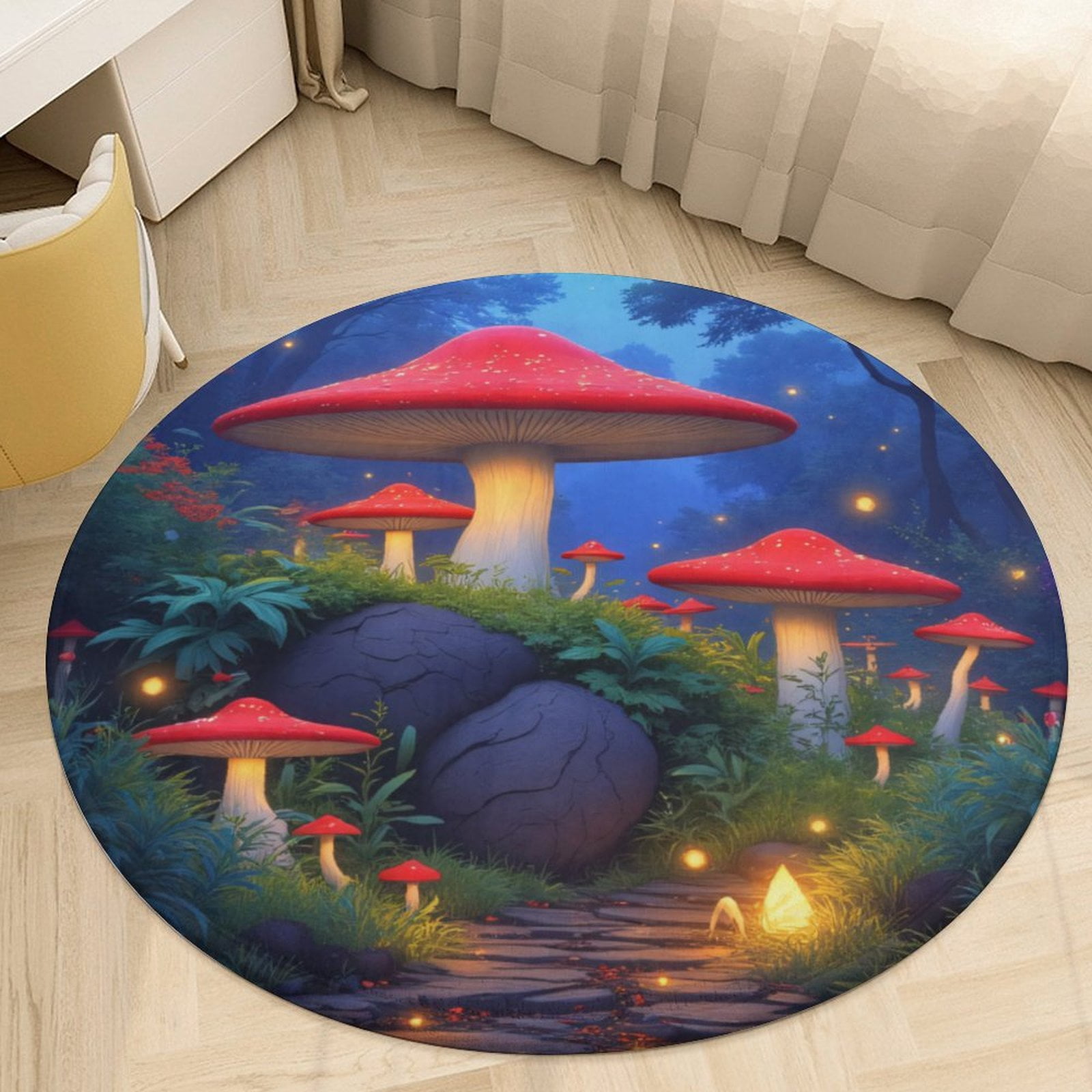 Enchanted Forest Mushroom Scene（1） Round Area Rugs for Bedroom Living ...