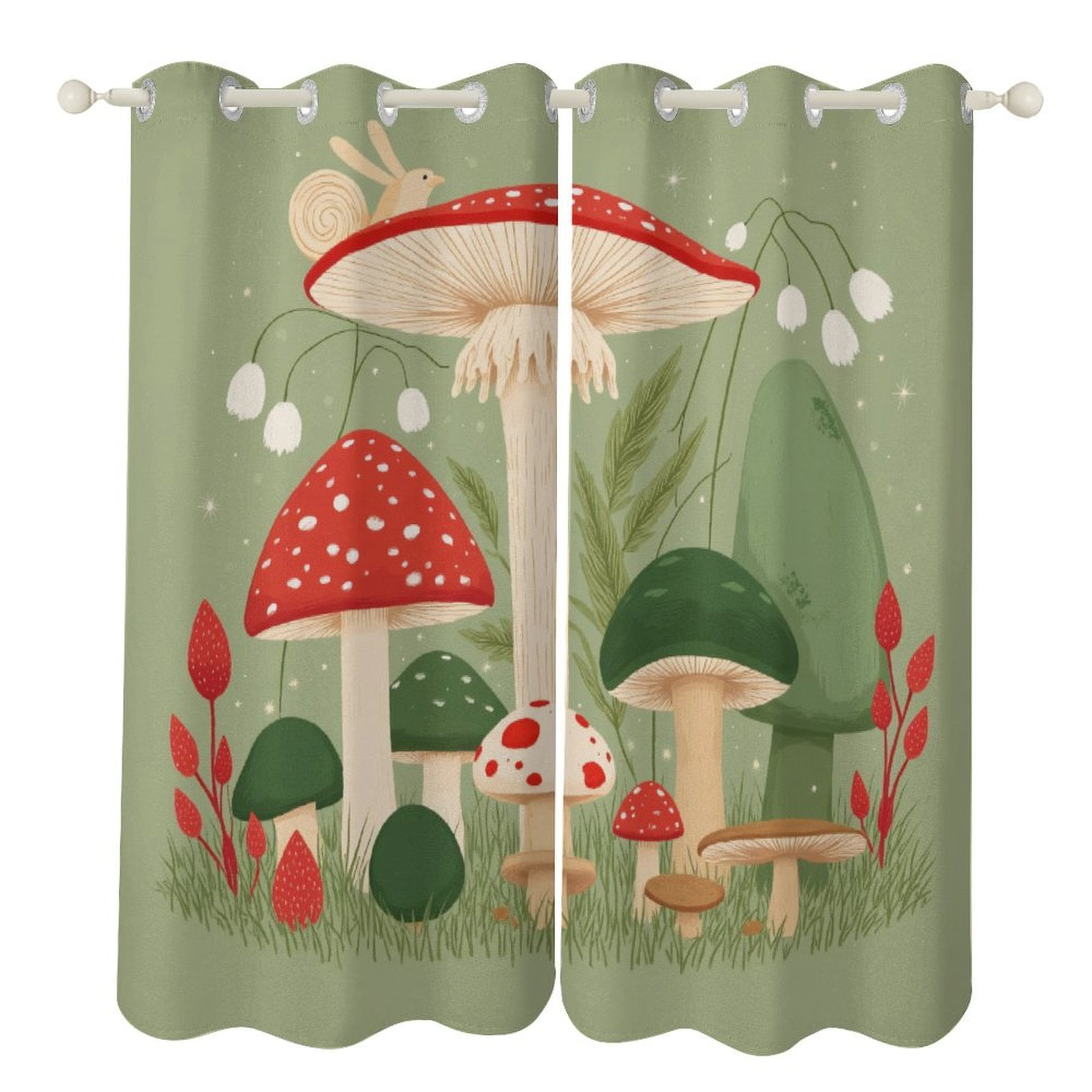Enchanted Forest Mushroom Scene 2 Panels Curtains for Bedroom Living ...