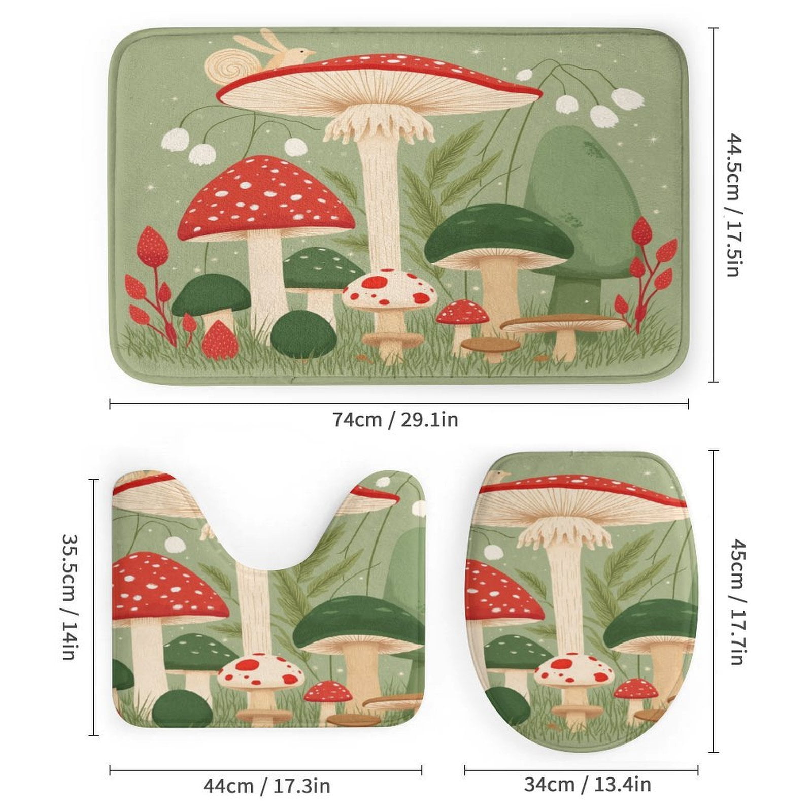 Enchanted Forest Mushroom Scene Bathroom Mats Sets 3 Piece, Bath Mat ...