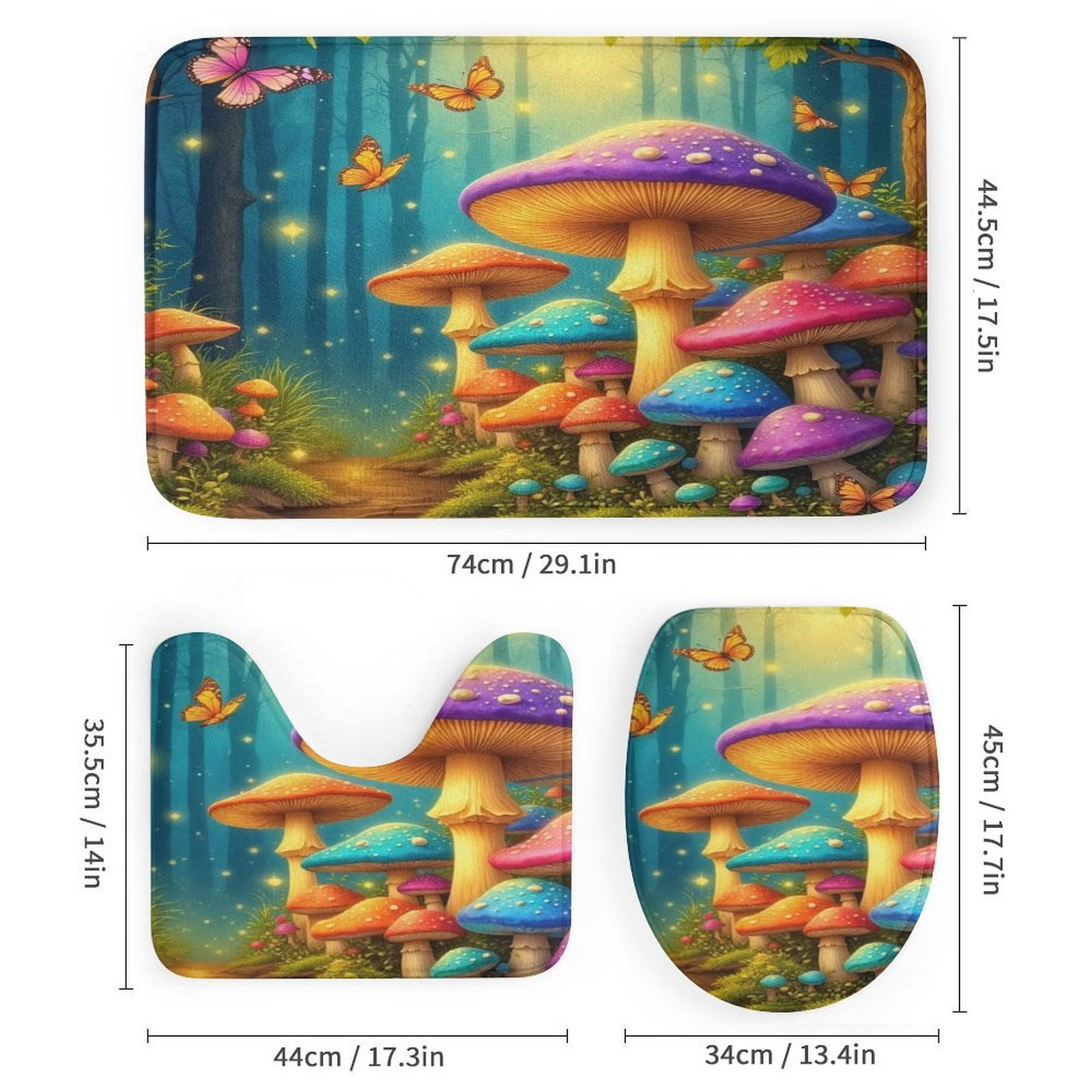 Enchanted Forest Mushroom Scene Bathroom Mats Sets 3 Piece, Bath Mat ...