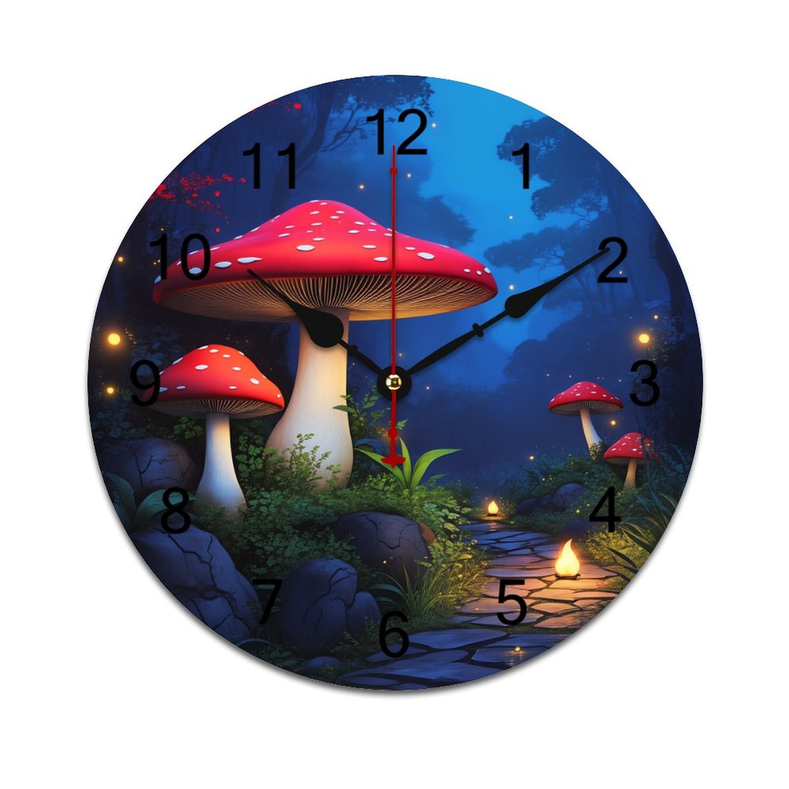 Enchanted Forest Mushroom Scene Bedroom Wall Clock Large Modern Kitchen ...