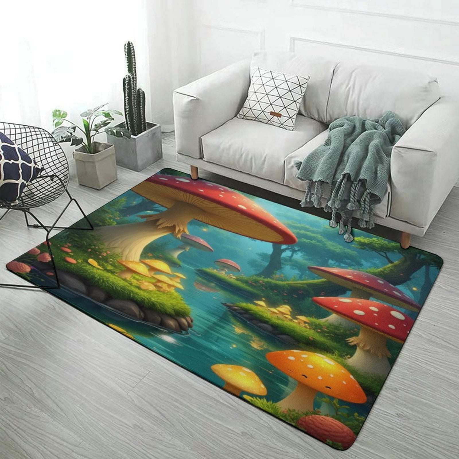 Enchanted Forest Mushroom Scene Carpet Style Living Room Bedroom Rug ...