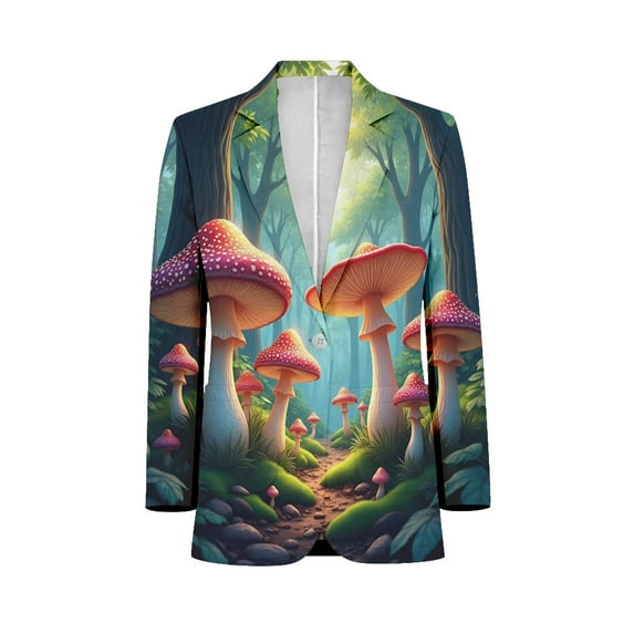 Enchanted Forest Mushroom Scene Mens Suits Shawl Collar Slim Fit Suit ...