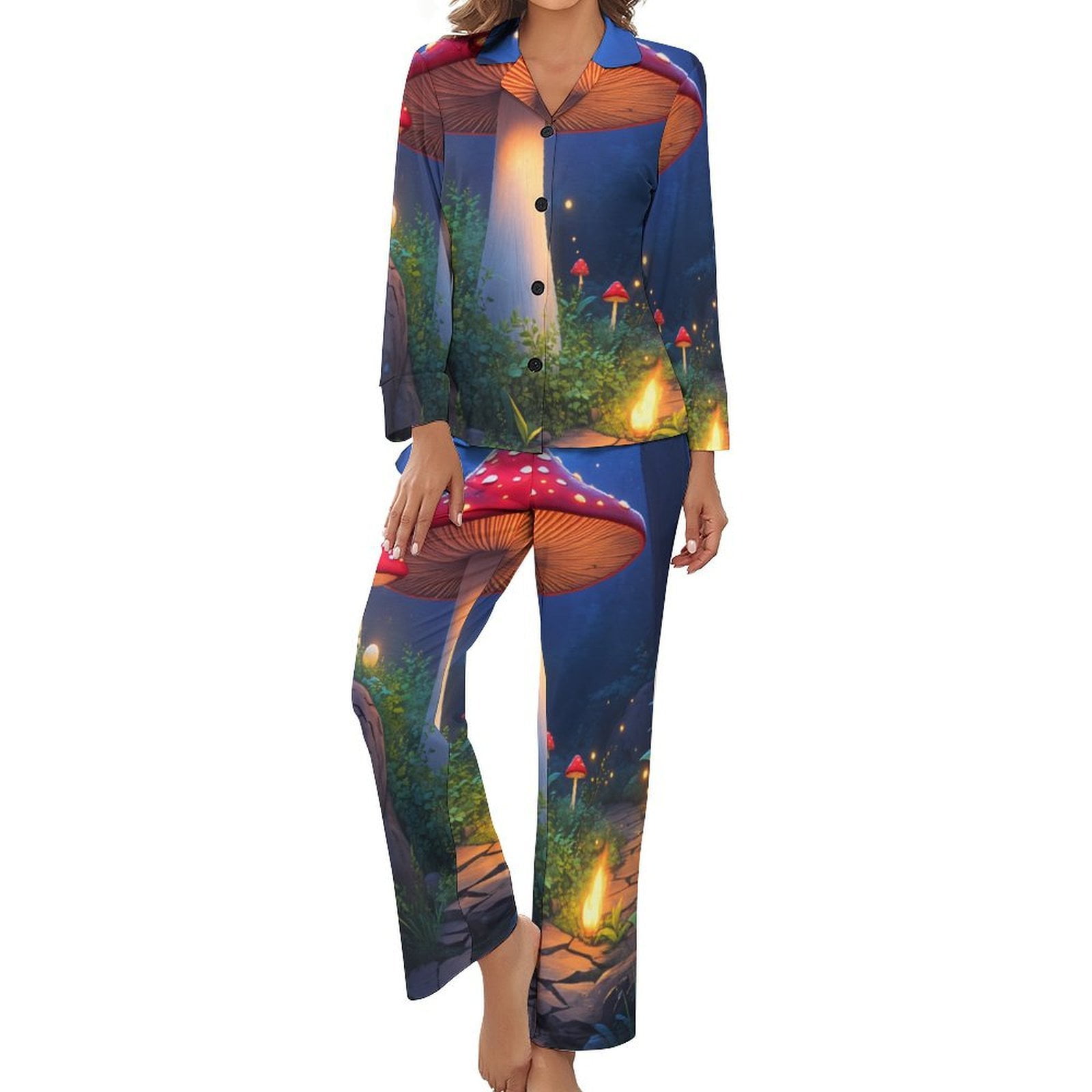 Enchanted Forest Mushroom Scene Pajamas Woman Vintage Pajamas Set 2 ...