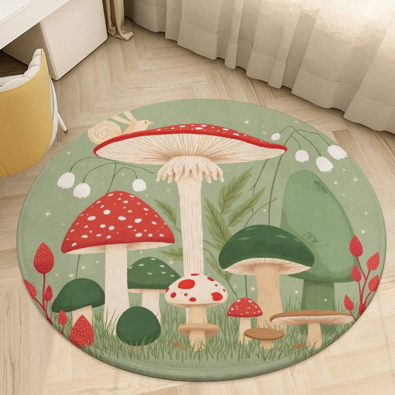 Enchanted Forest Mushroom Scene Round Area Rugs for Bedroom Living Room ...
