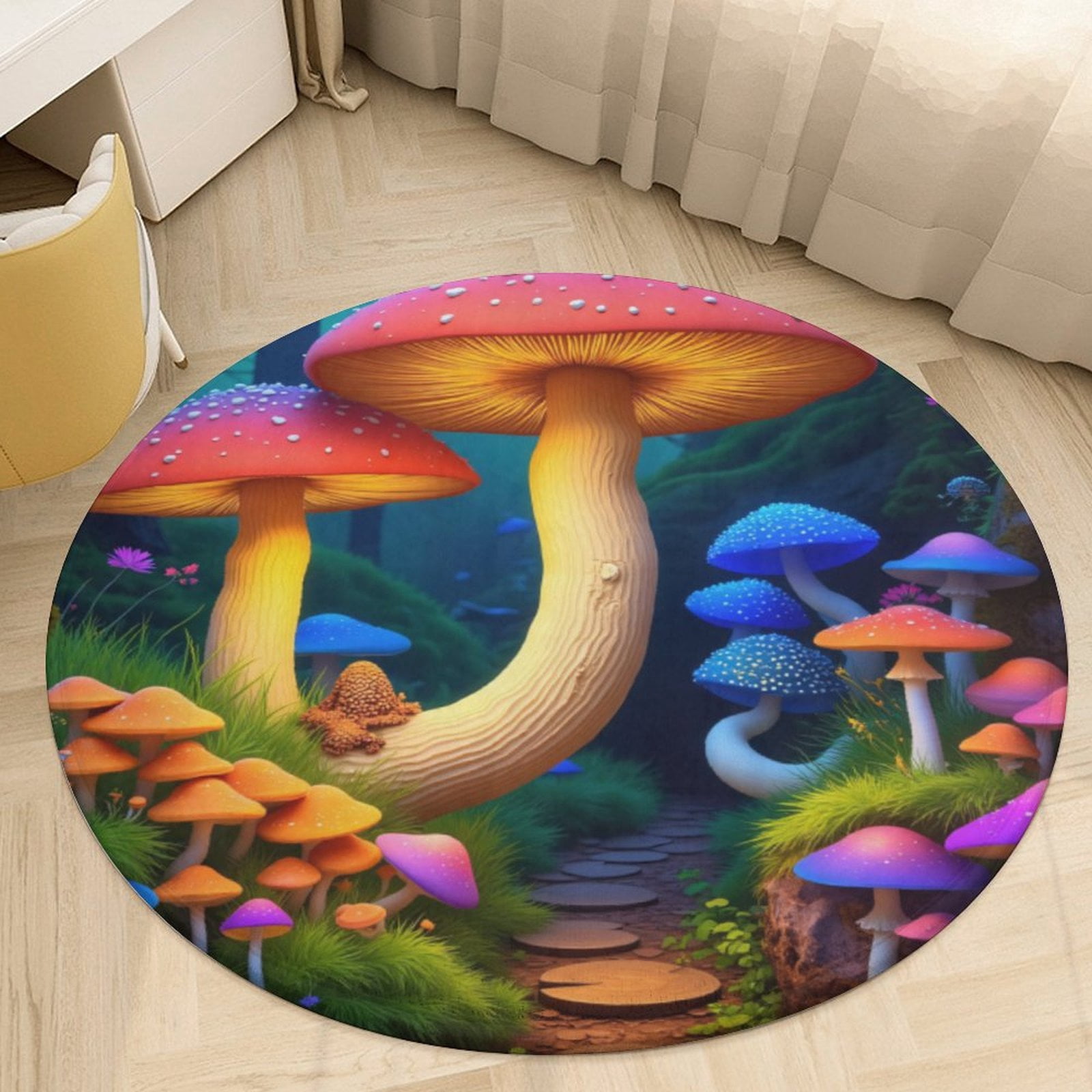 Enchanted Forest Mushroom Scene Round Area Rugs for Bedroom Living Room ...