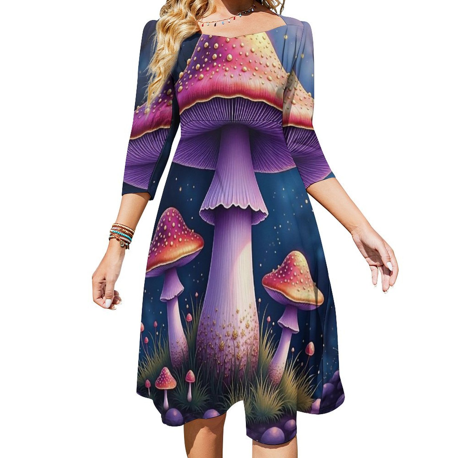 Enchanted Forest Mushrooms Womens Summer Dress Tie Back A Line Flare ...
