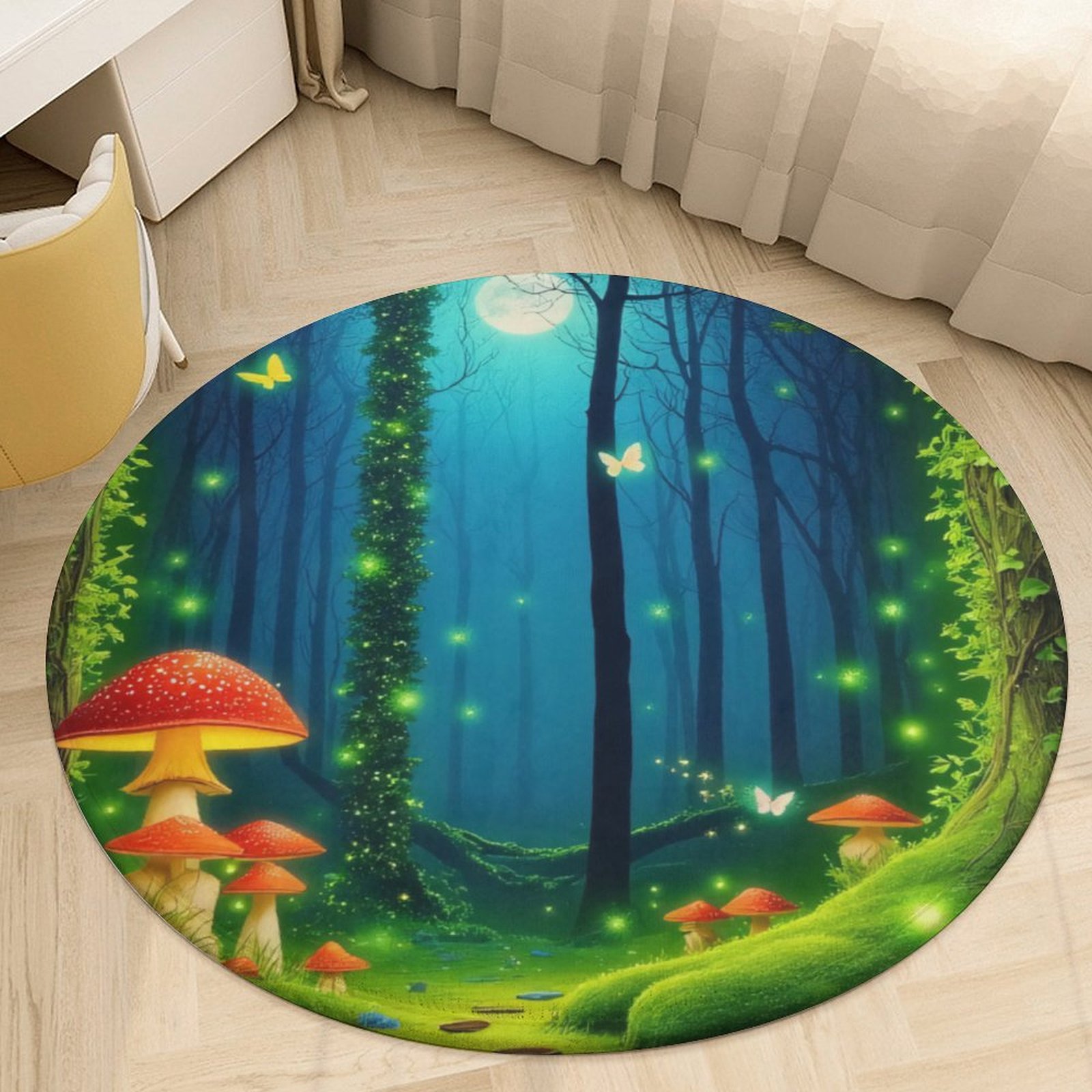 Enchanted Forest Night Scene Round Area Rugs for Bedroom Living Room ...
