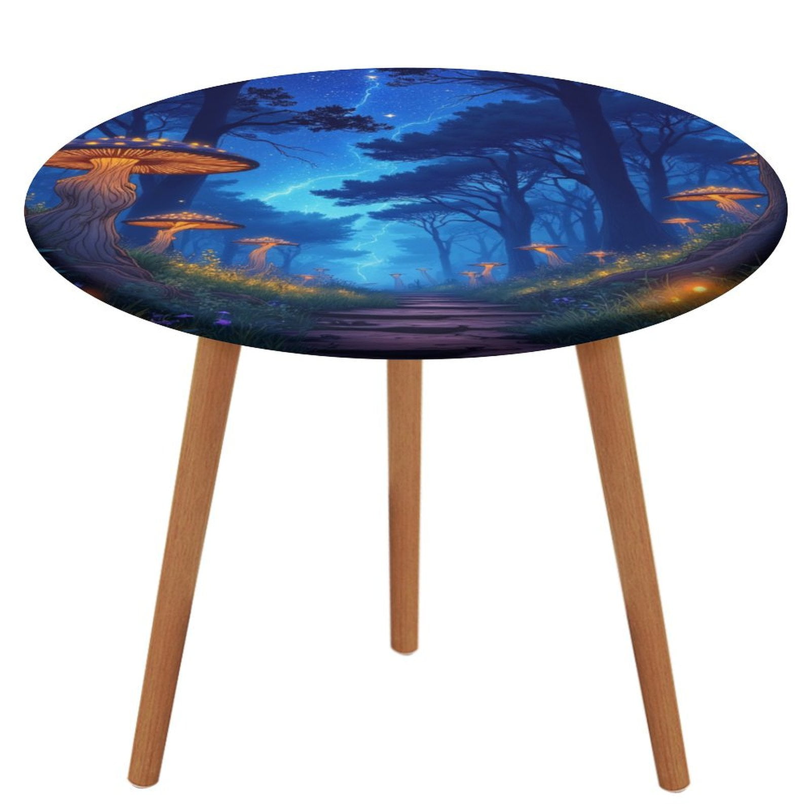 Enchanted Forest Night Scene Tablecloth Round Elastic Fitted Waterproof ...