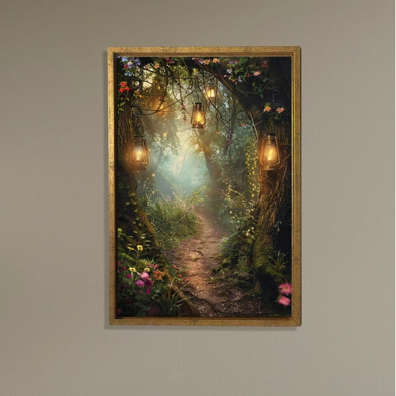 Enchanted Forest Path Art, Magical Nature Wall Decor, Fairy Light ...