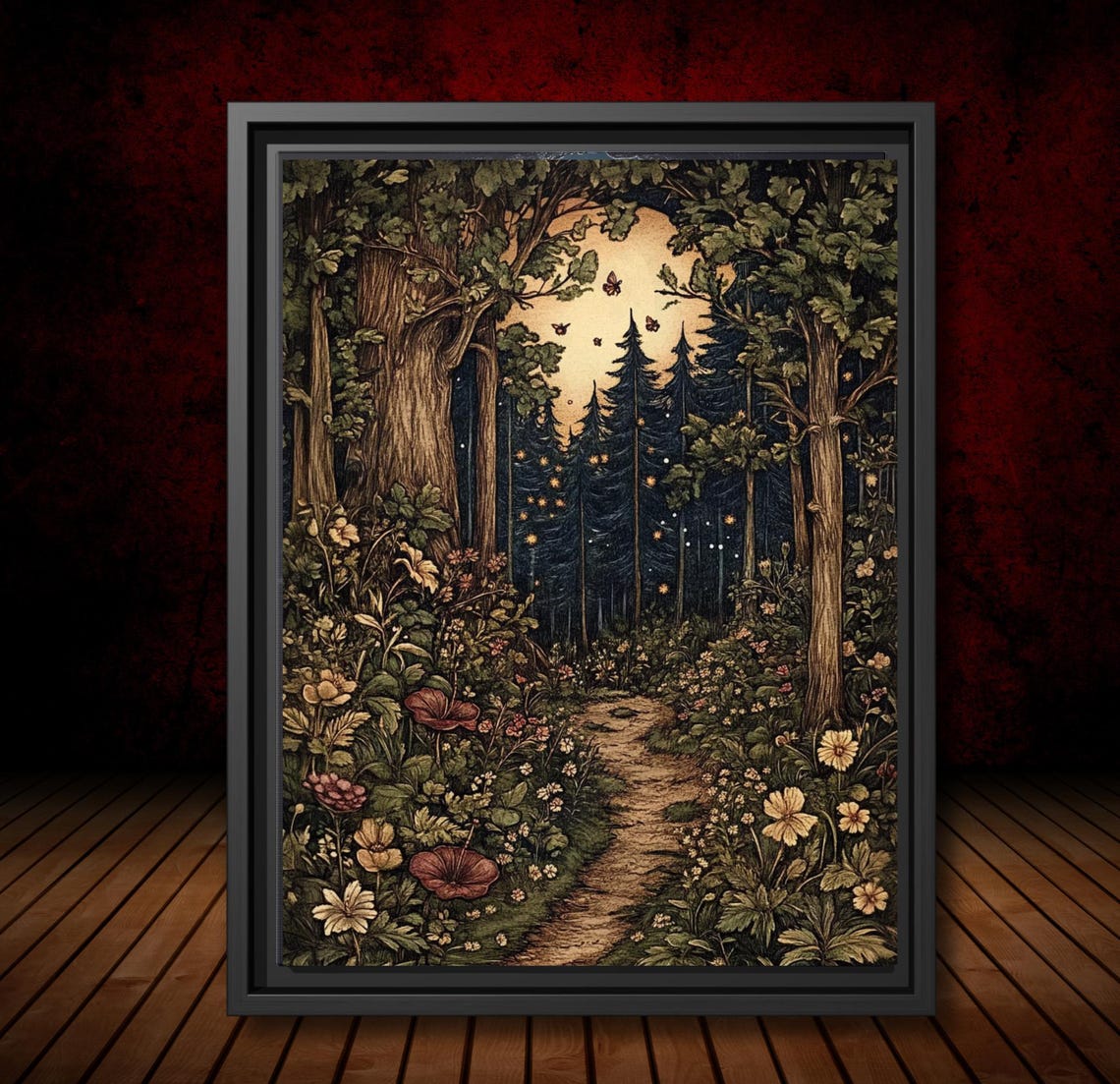 Enchanted Forest Path Art Print William Morris Inspired Dark ...