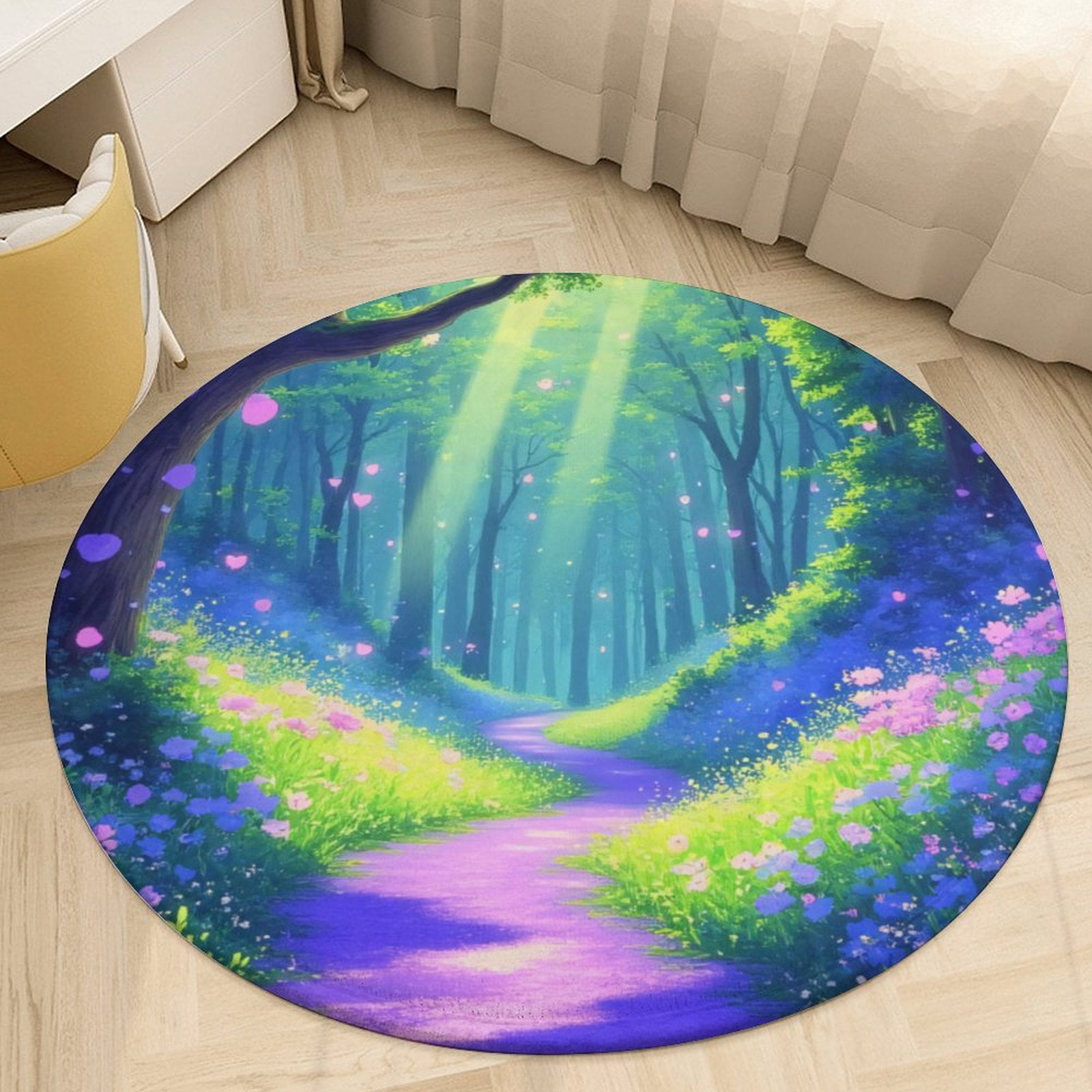 Enchanted Forest Path Round Area Rugs for Bedroom Living Room, 4FT Soft ...