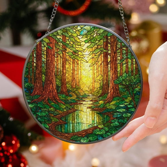 Enchanted Forest Path Stained Glass Suncatcher, Woodland Nature Window ...