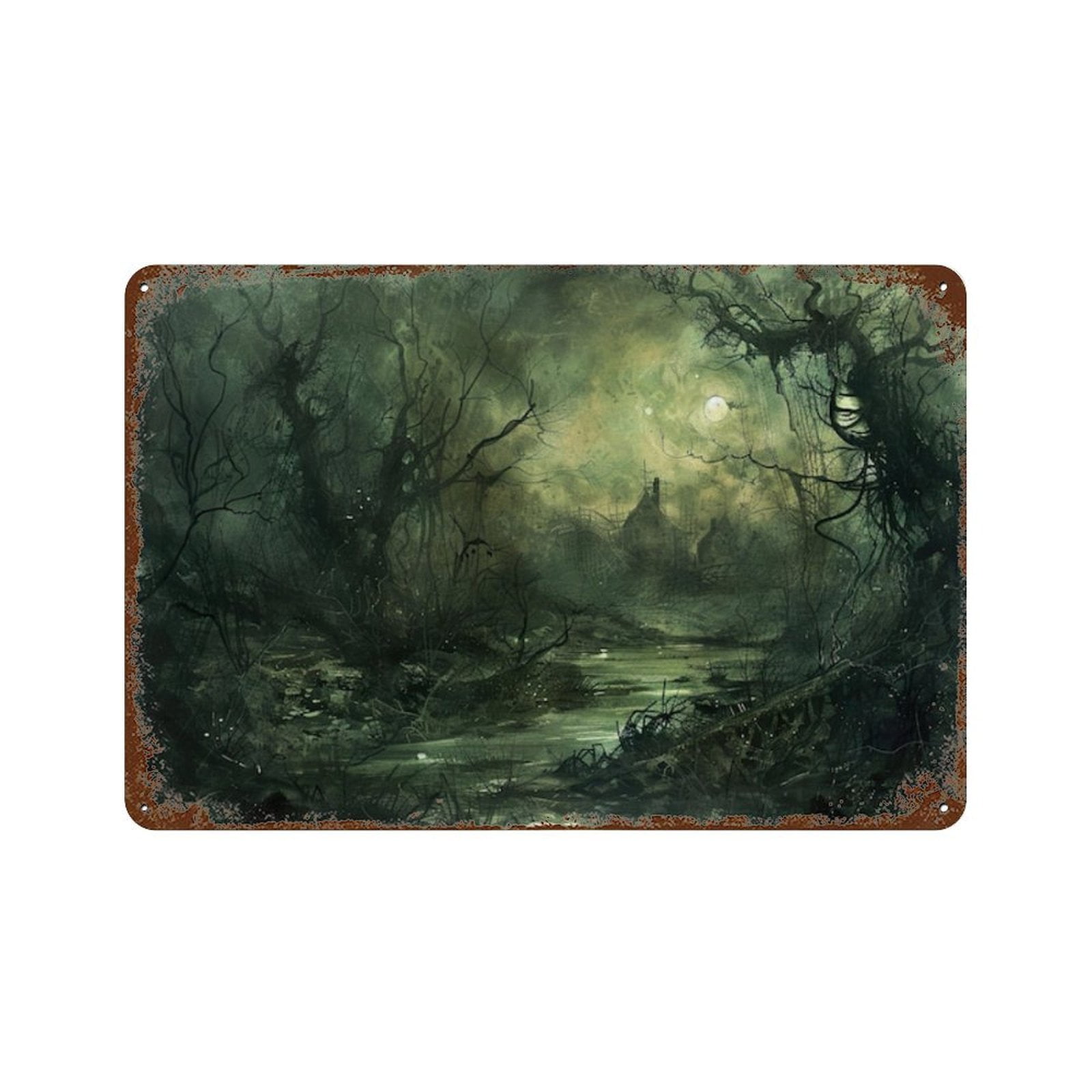 Enchanted Forest Pathway Metal Sign: A mysterious and shadowy forest ...