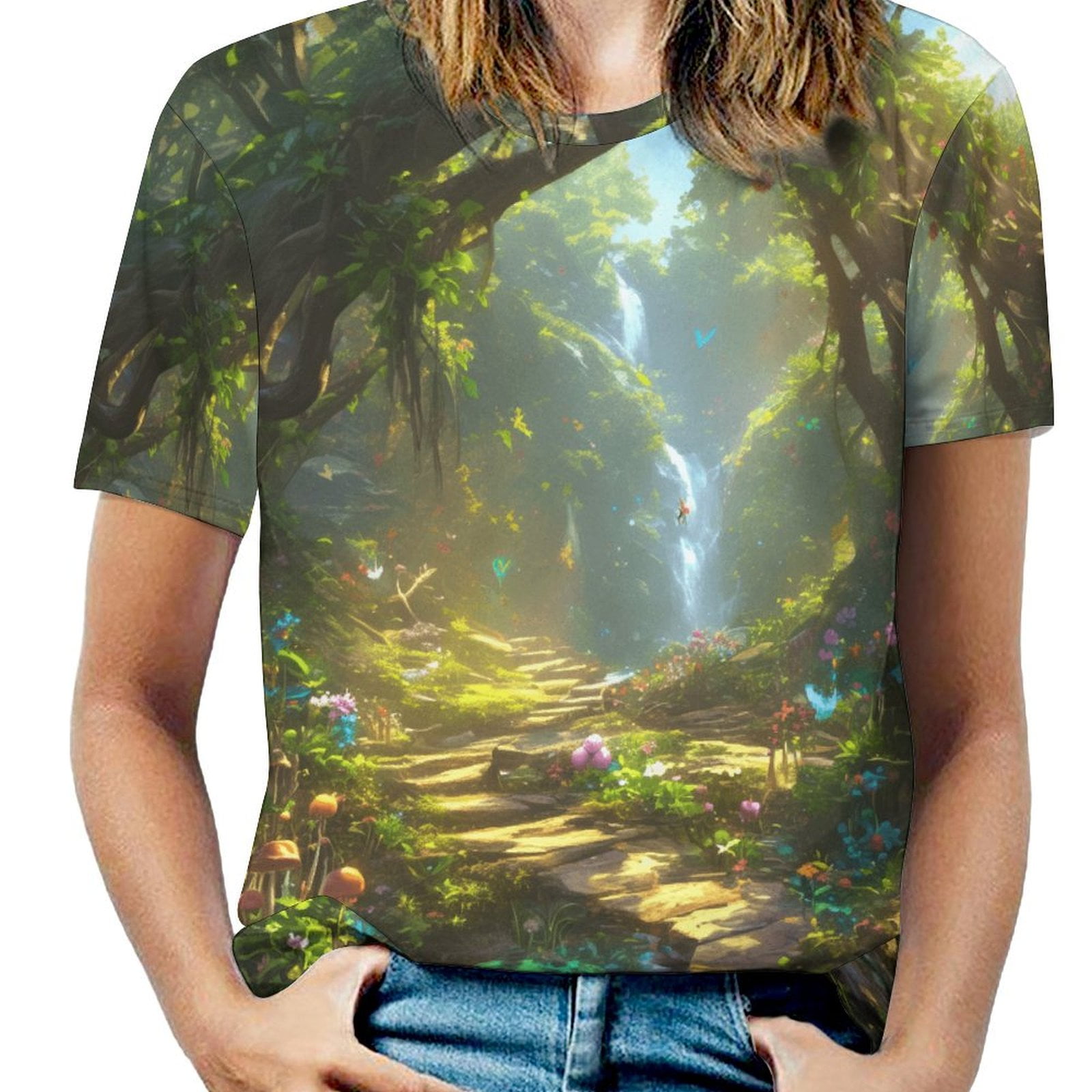 Enchanted Forest Pathway T Shirts Basic T-Shirt Short Sleeve Ladies Tee Shirt Summer Graphic ...