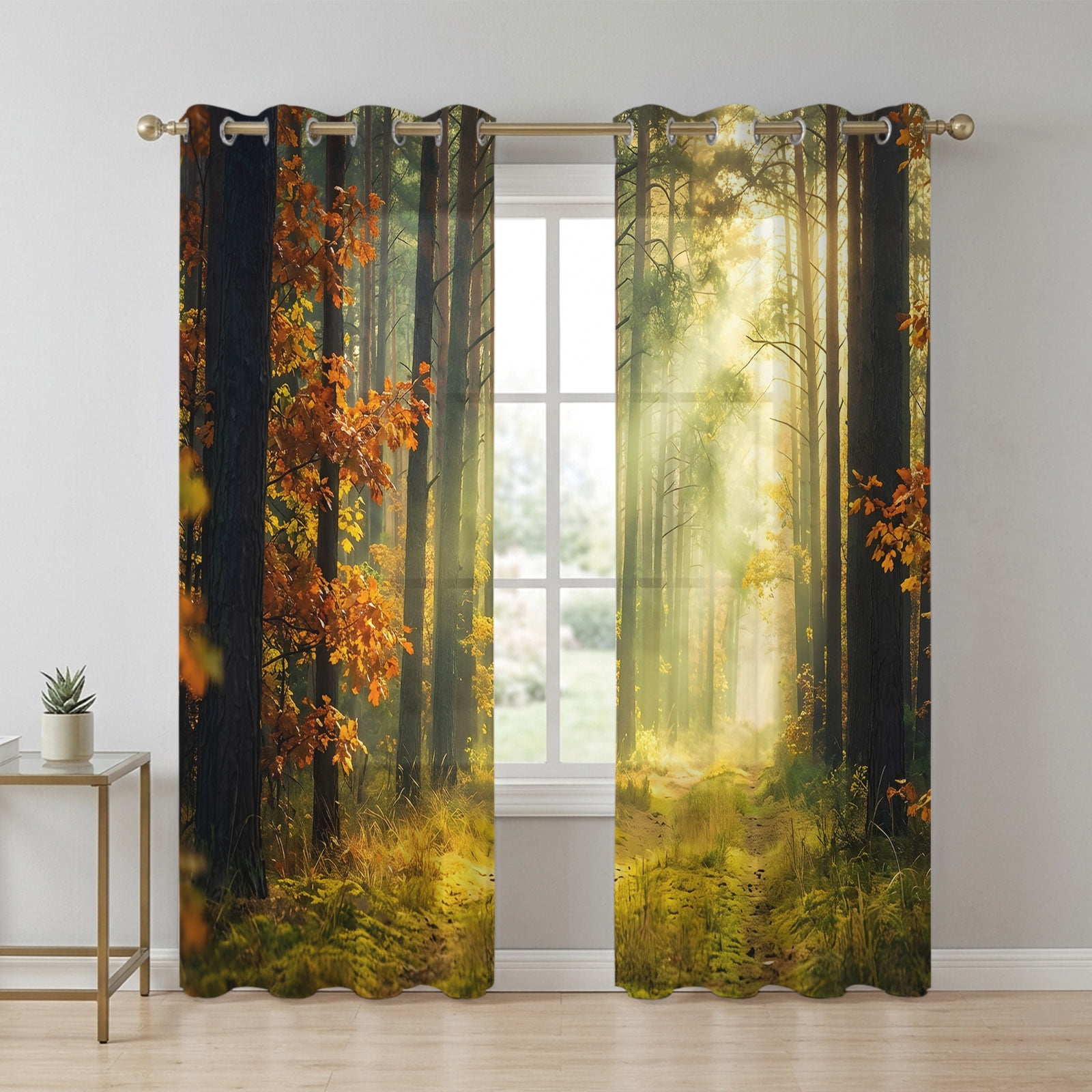 Enchanted Forest Sheer Curtains 84 Inch Long 2 Panels, Fall Nature ...