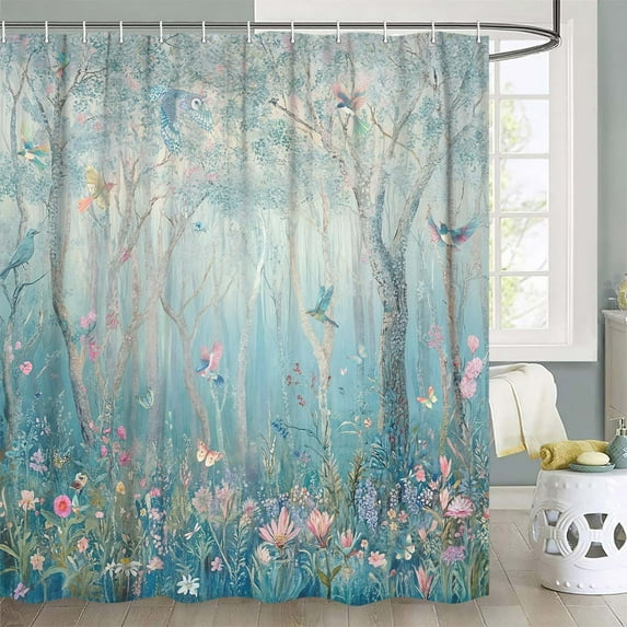 Enchanted Forest Shower Curtain, Vibrant Fairytale Woodland Jungle with ...