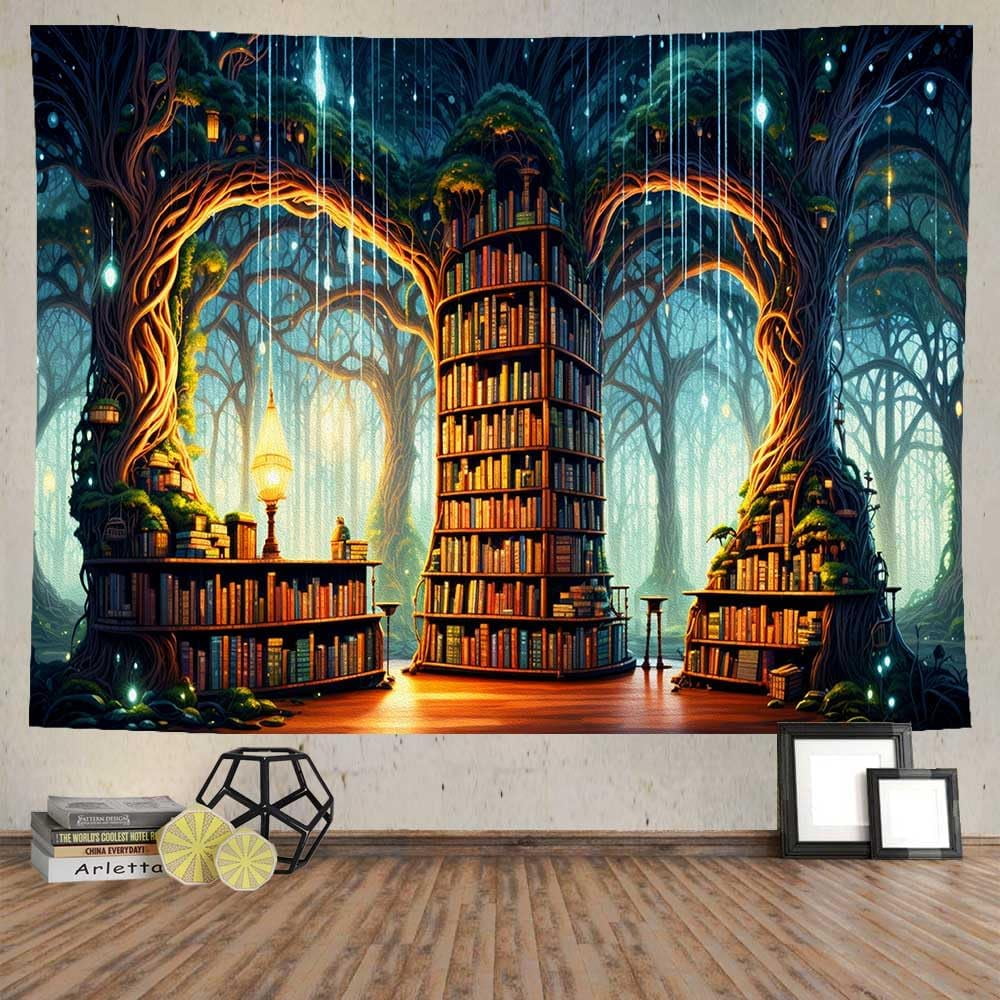Enchanted Forest Tapestry Fantasy Library Tapestry Wall Hanging Magic ...