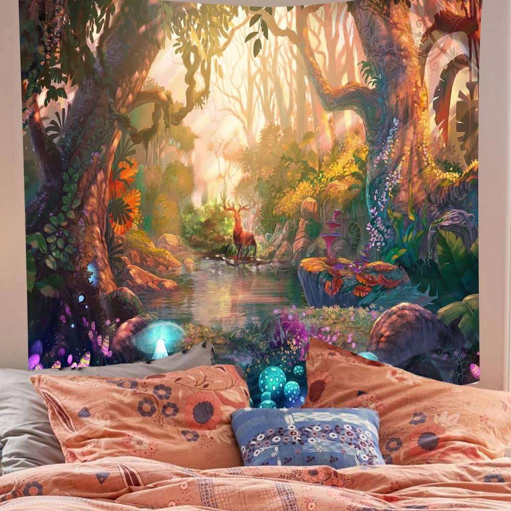 Enchanted Forest Tapestry Magic Tree Elk Fantasy Fairy Tale 100x90Inch ...