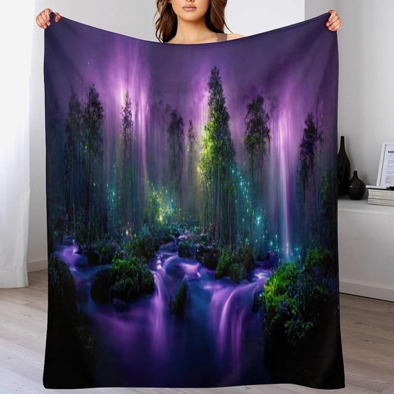 Enchanted Forest Throw Blanket Fantasy Forest Purple Waterfall Pattern ...