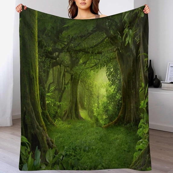 Enchanted Forest Throw Blanket Fantasy Nature Green Forests Pattern ...