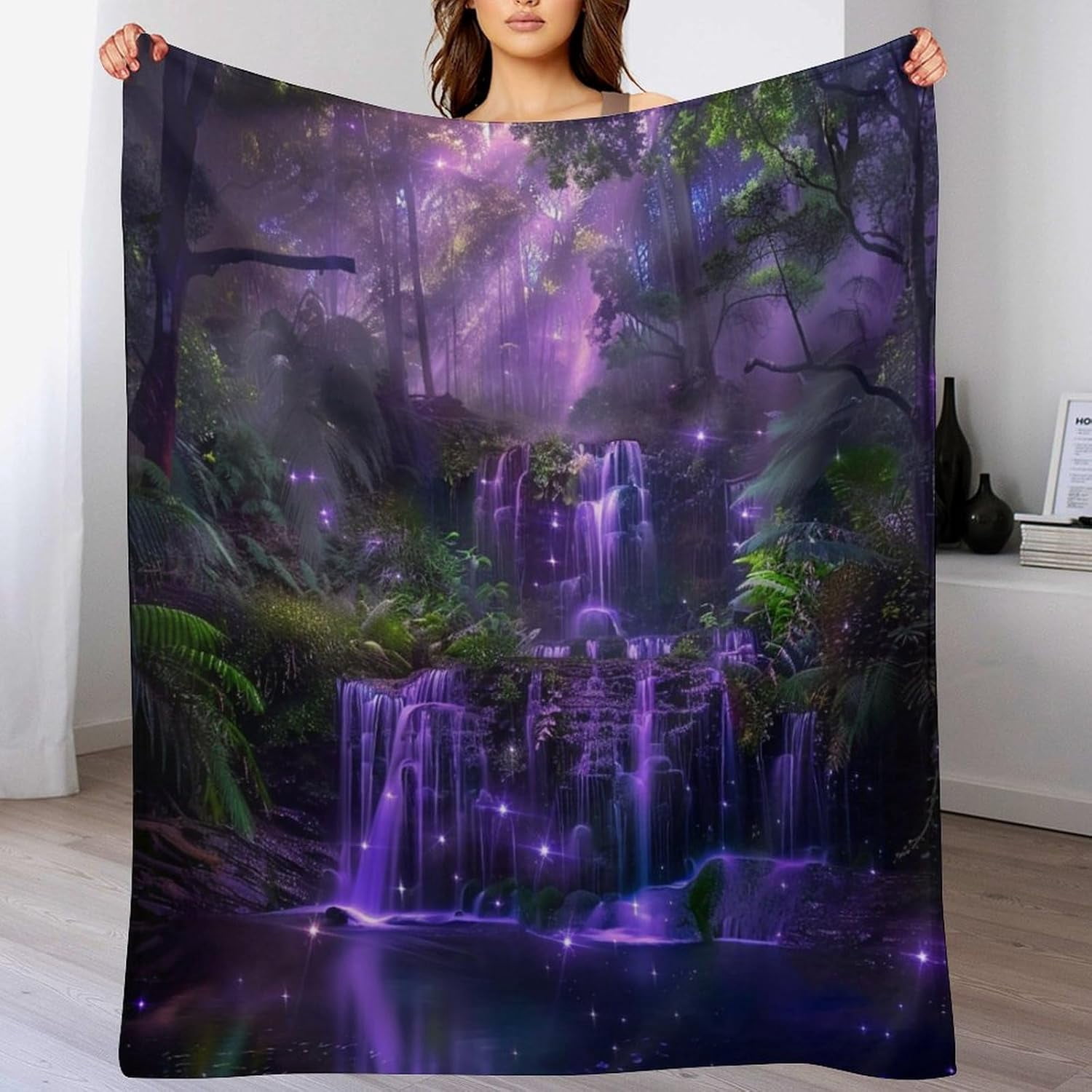 Enchanted Forest Throw Blanket Fantasy Nature Purple Fireflies ...