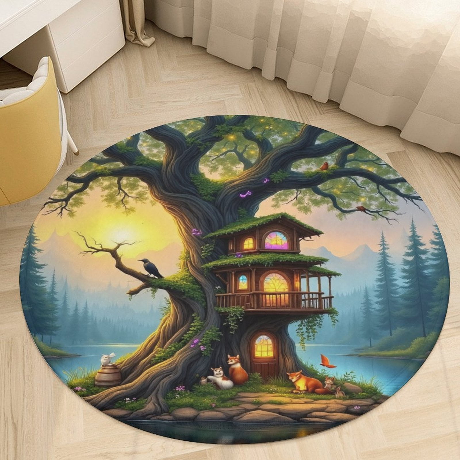 Enchanted Forest Treehouse Round Area Rugs for Bedroom Living Room, 6FT ...