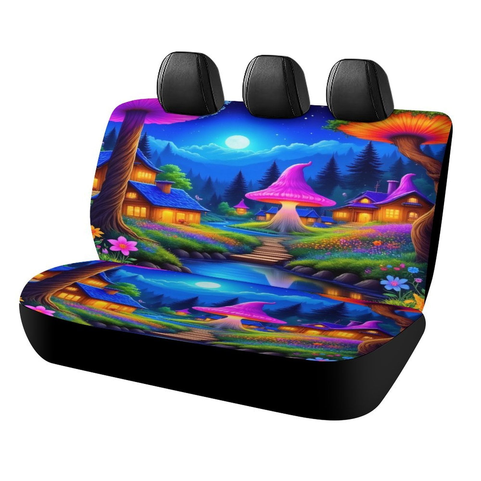 Enchanted Forest Village Night Car Rear Seat Covers,Bench Back Seat ...