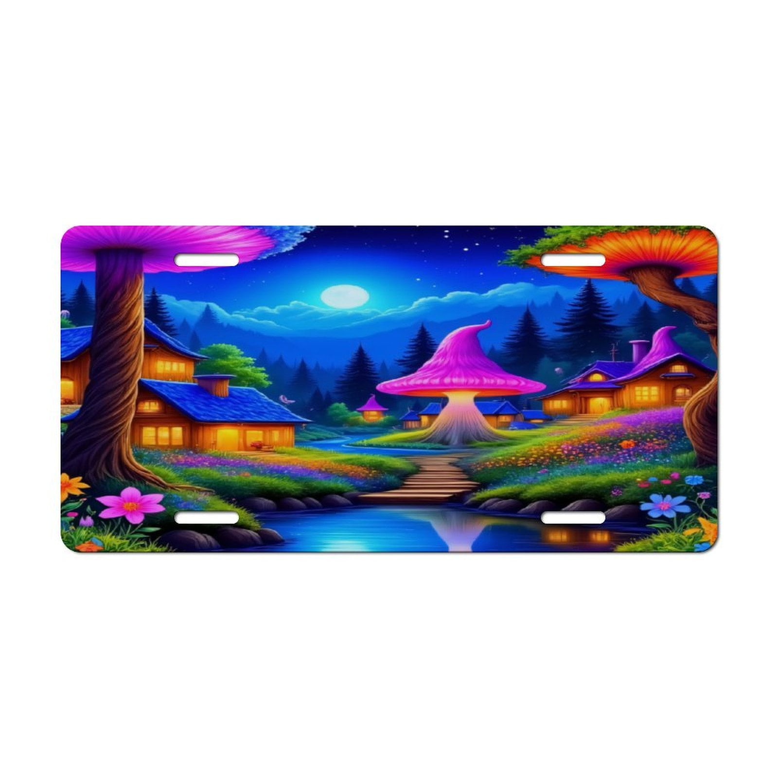 Enchanted Forest Village Night License Plate Lightweight Aluminum ...