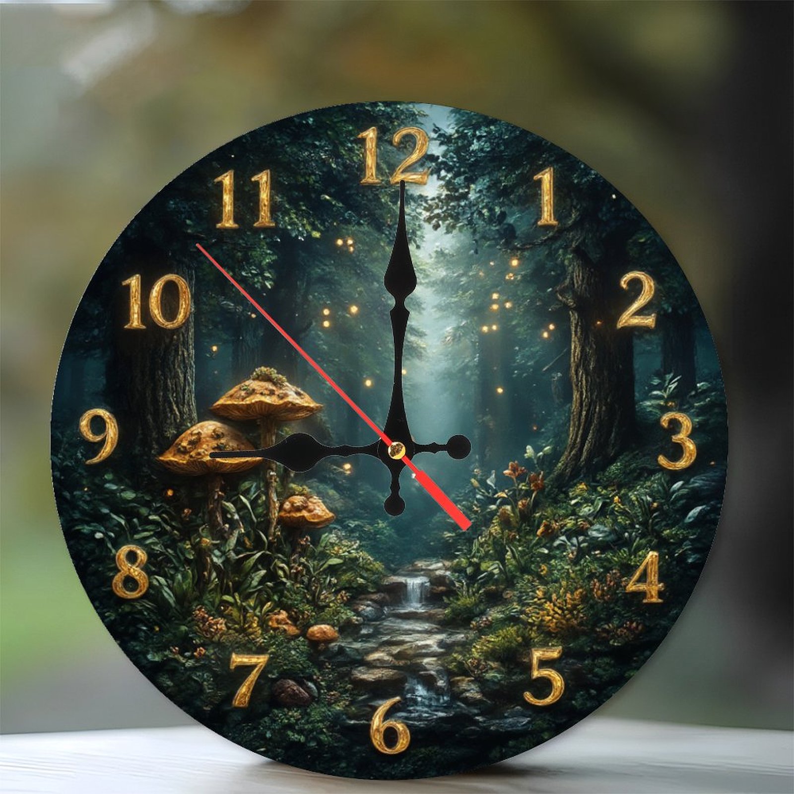 Enchanted Forest Wall Clock Magical Mushrooms Fairy Lights Nature Scene ...