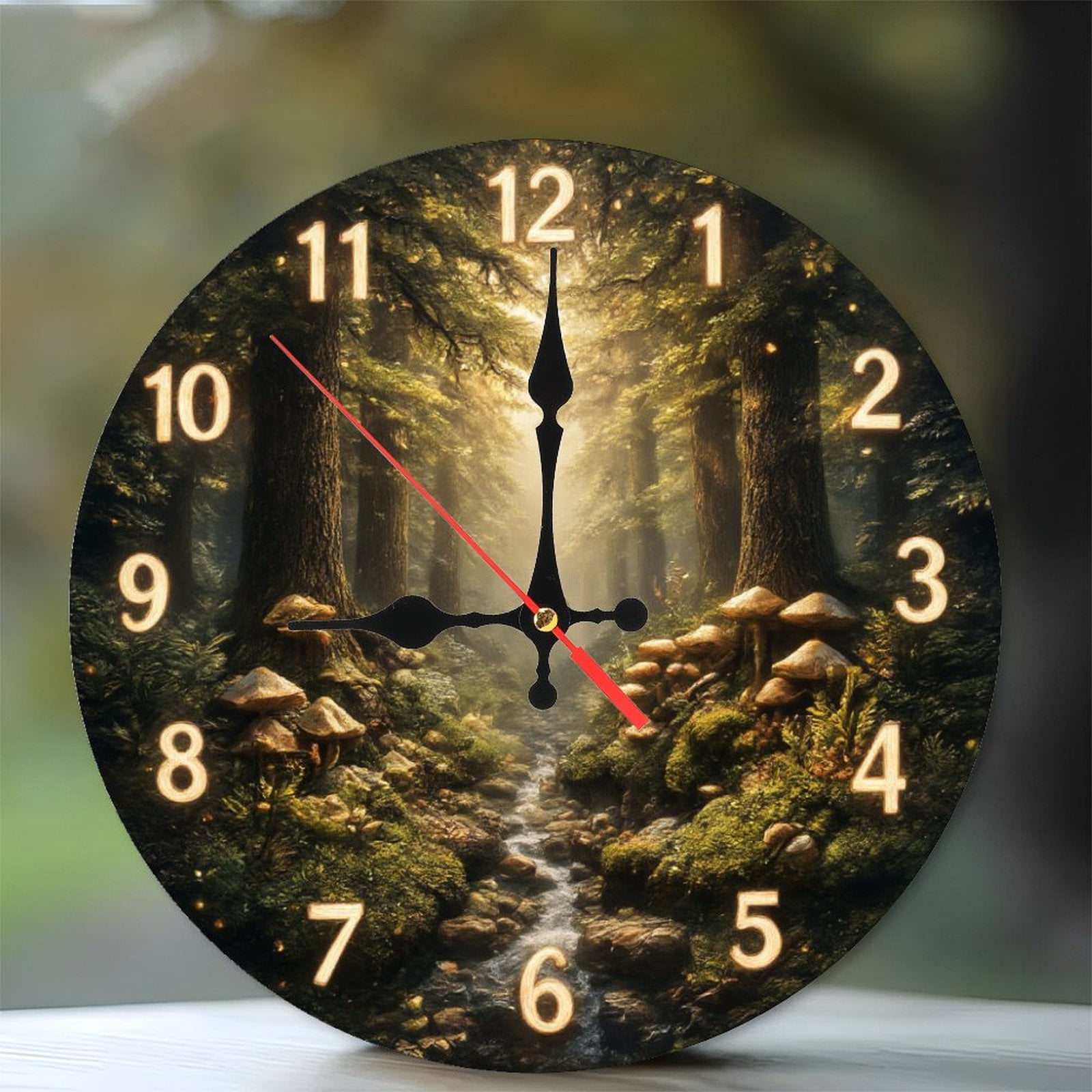 Enchanted Forest Wall Clock Magical Mushrooms Stream Nature Scene 10 ...
