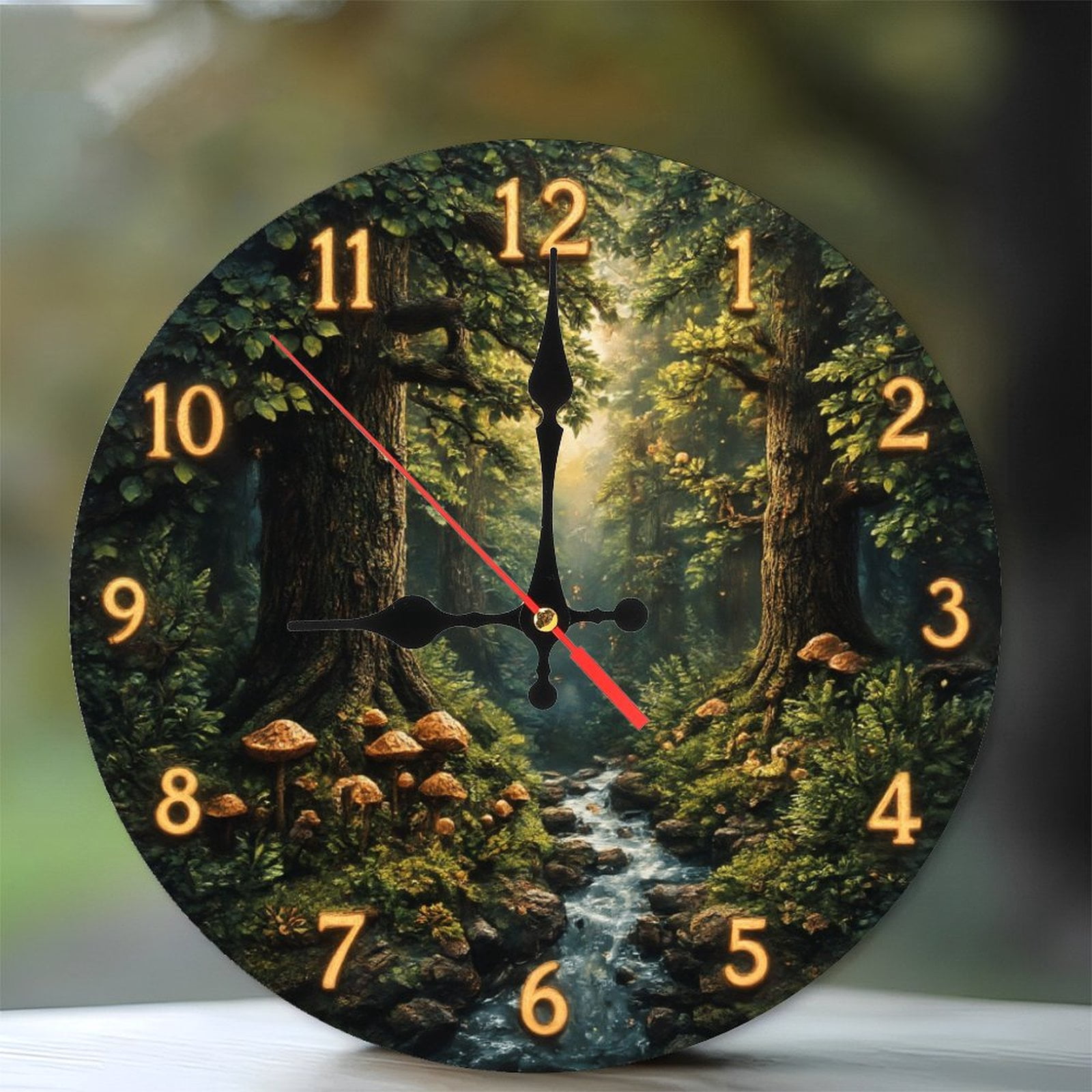 Enchanted Forest Wall Clock Magical Stream Mushrooms Nature Scene 10 ...