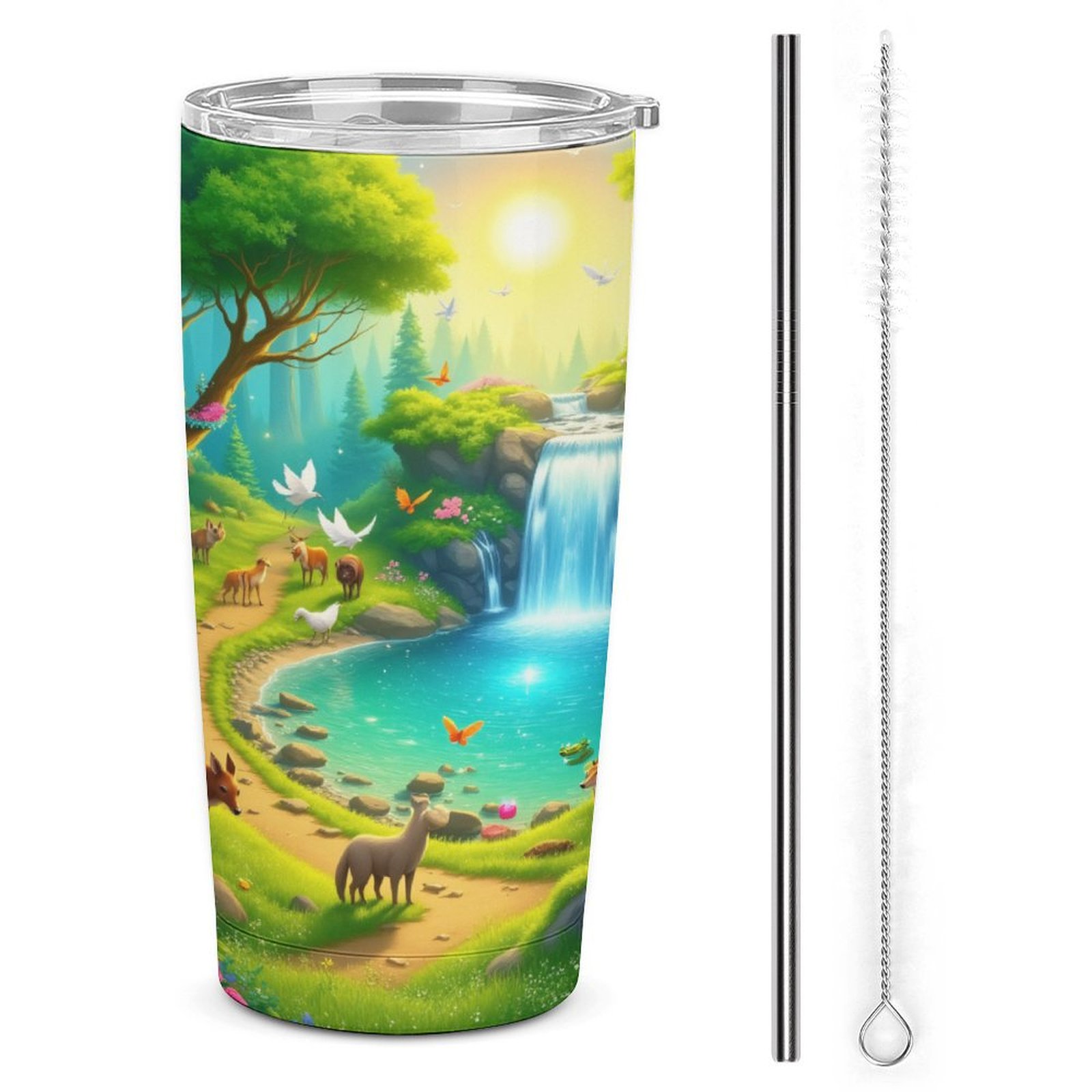 Enchanted Forest Waterfall Scene Tumbler with Lids And Straws Insulated ...