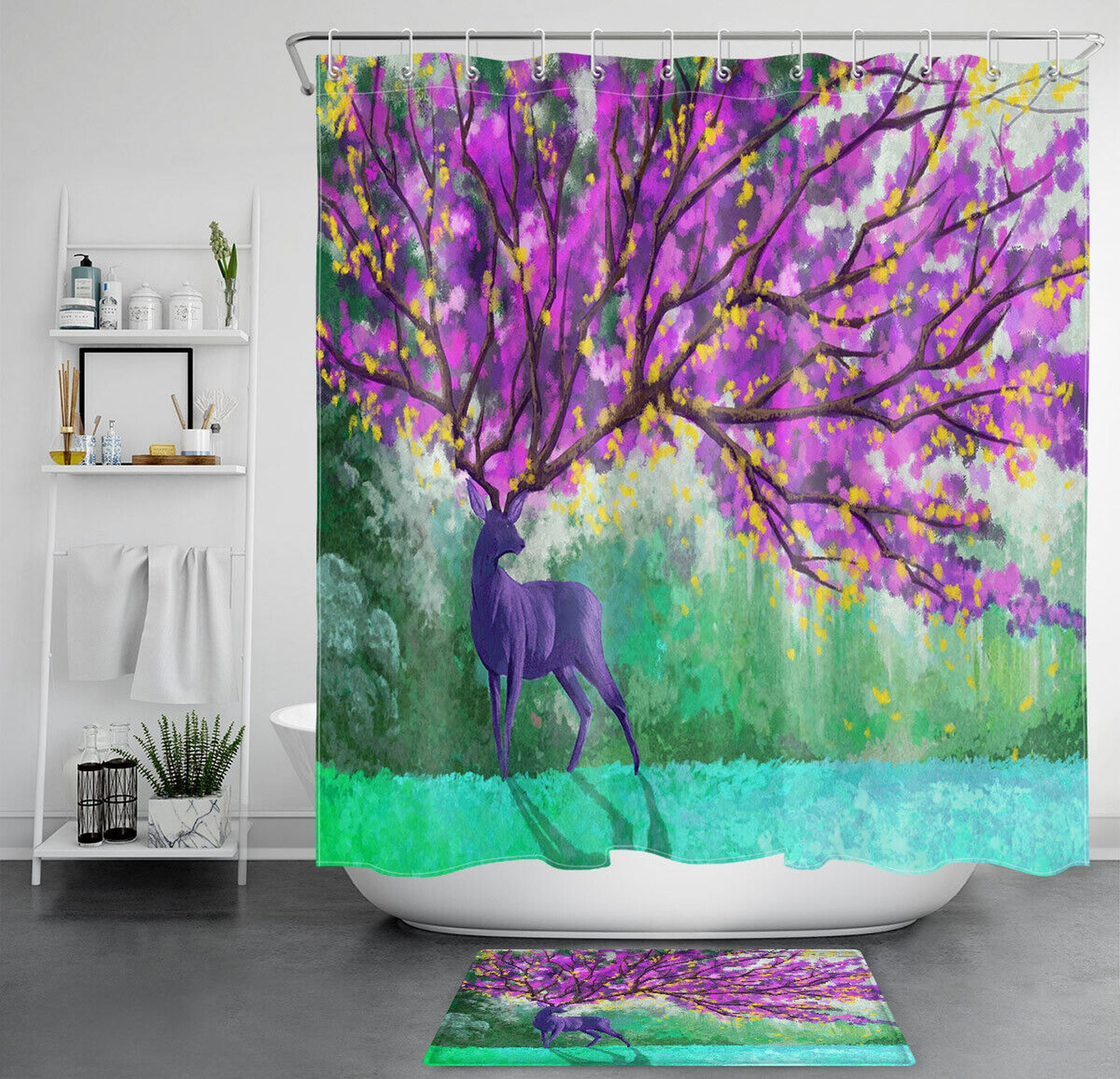 Enchanted Forest Whimsy: Magical Deer and Blossoms Shower Curtain Set ...
