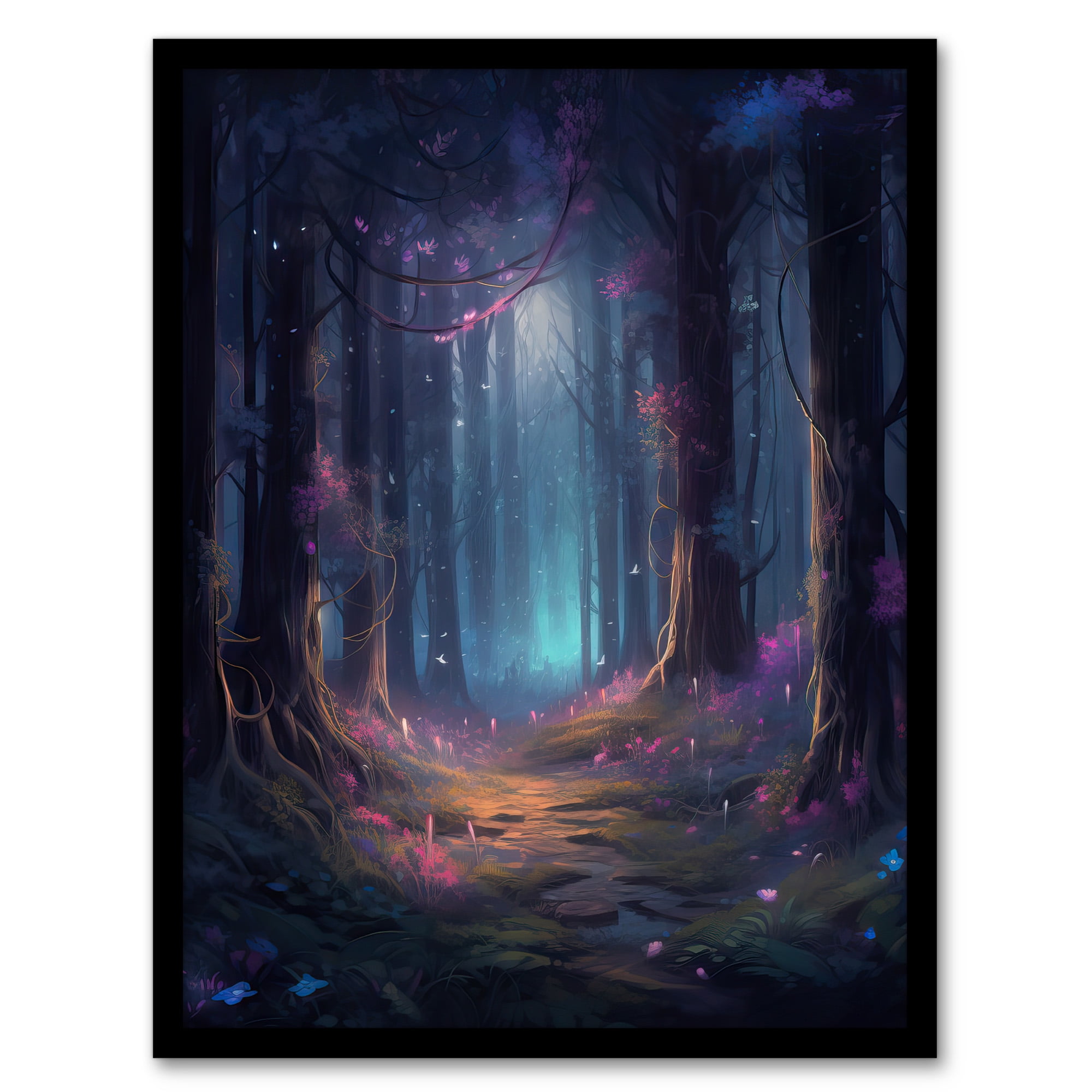 Enchanted Forest With Bioluminescent Flowers Oil Painting Pink Blue ...