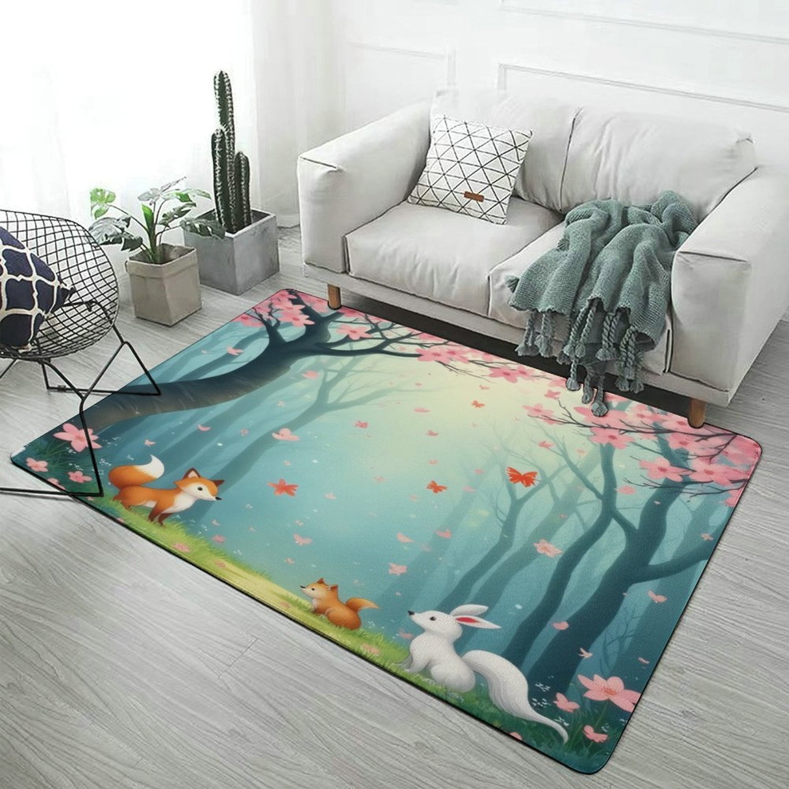 Enchanted Forest with Animals Carpet Style Living Room Bedroom Rug Soft ...