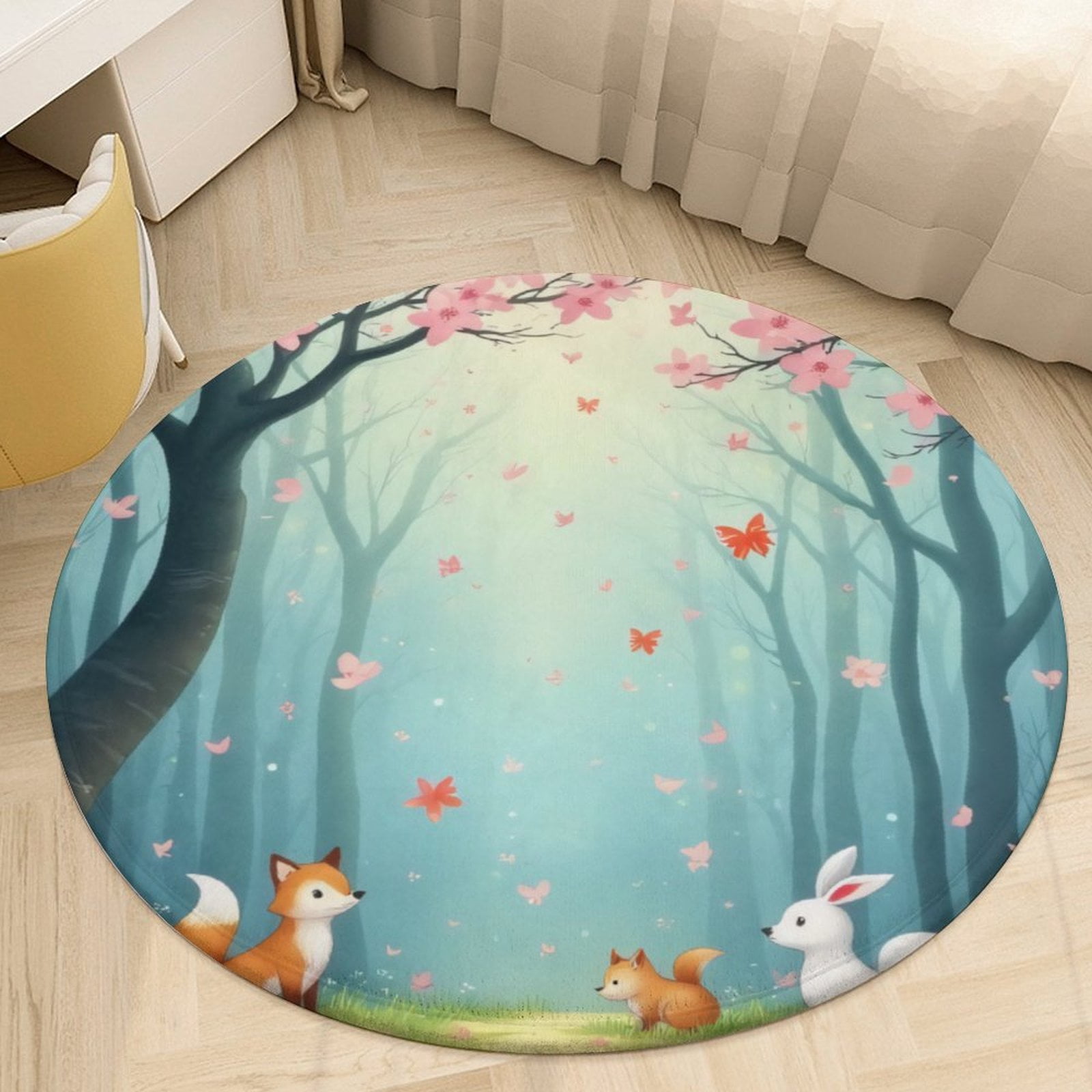 Enchanted Forest with Animals Round Area Rugs for Bedroom Living Room ...