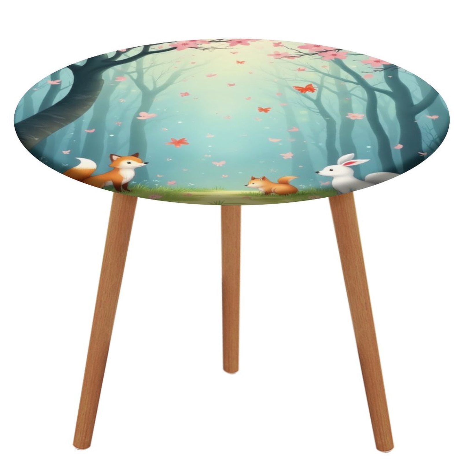 Enchanted Forest with Animals Tablecloth Round Elastic Fitted ...