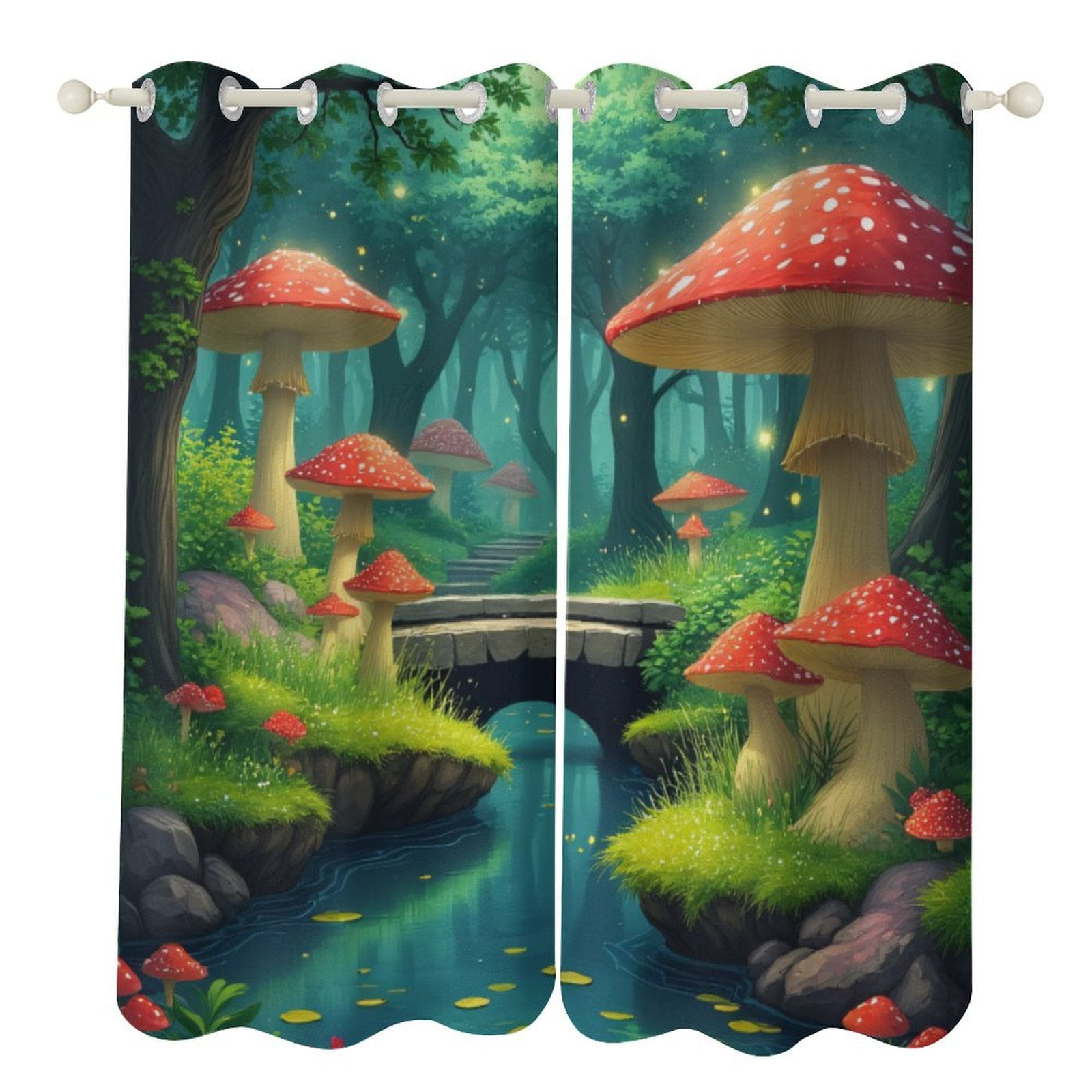 Enchanted Forest with Mushrooms Blackout Window Curtains for Bedroom ...