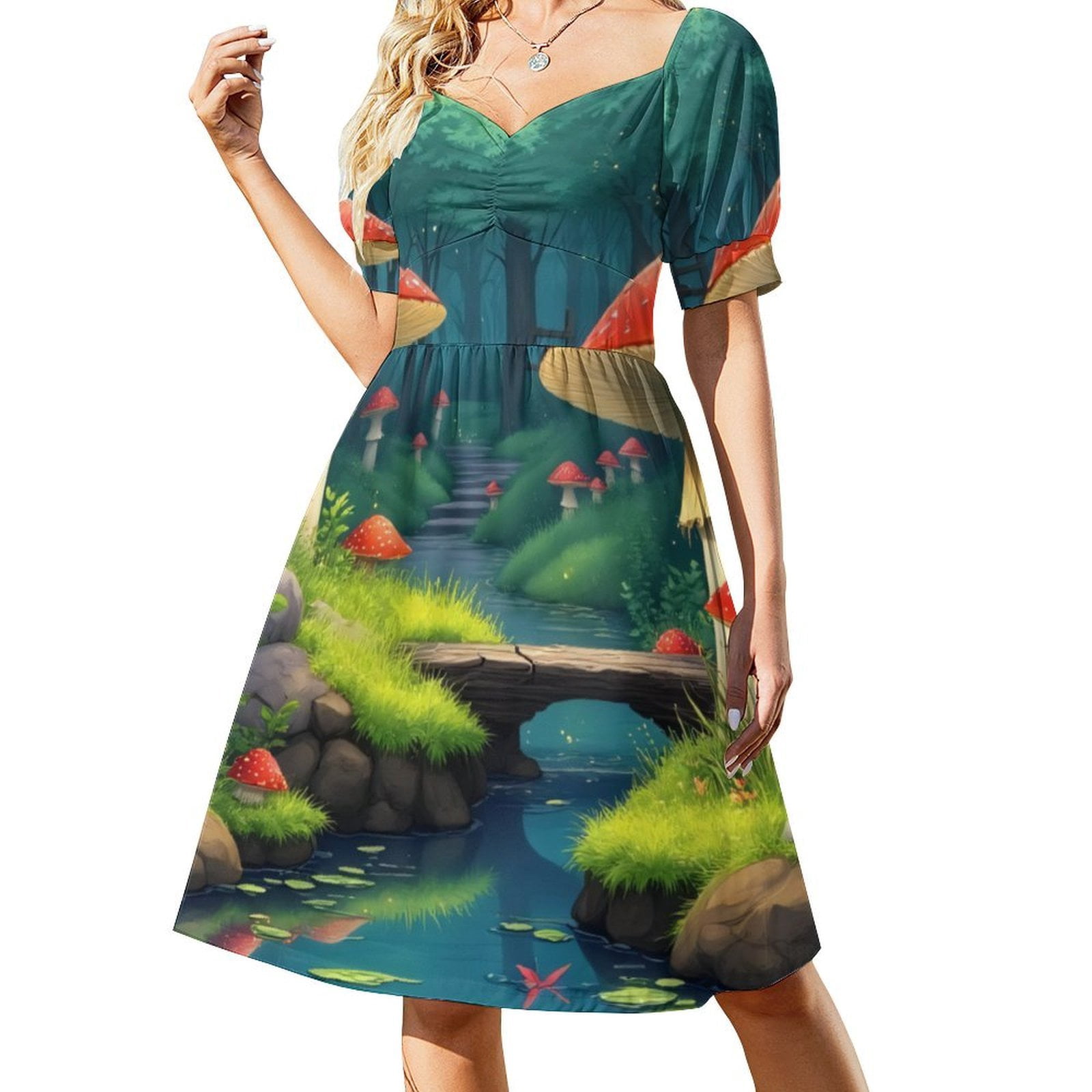 Enchanted Forest with Mushrooms Summer Women's Dress 2025 Elegant ...