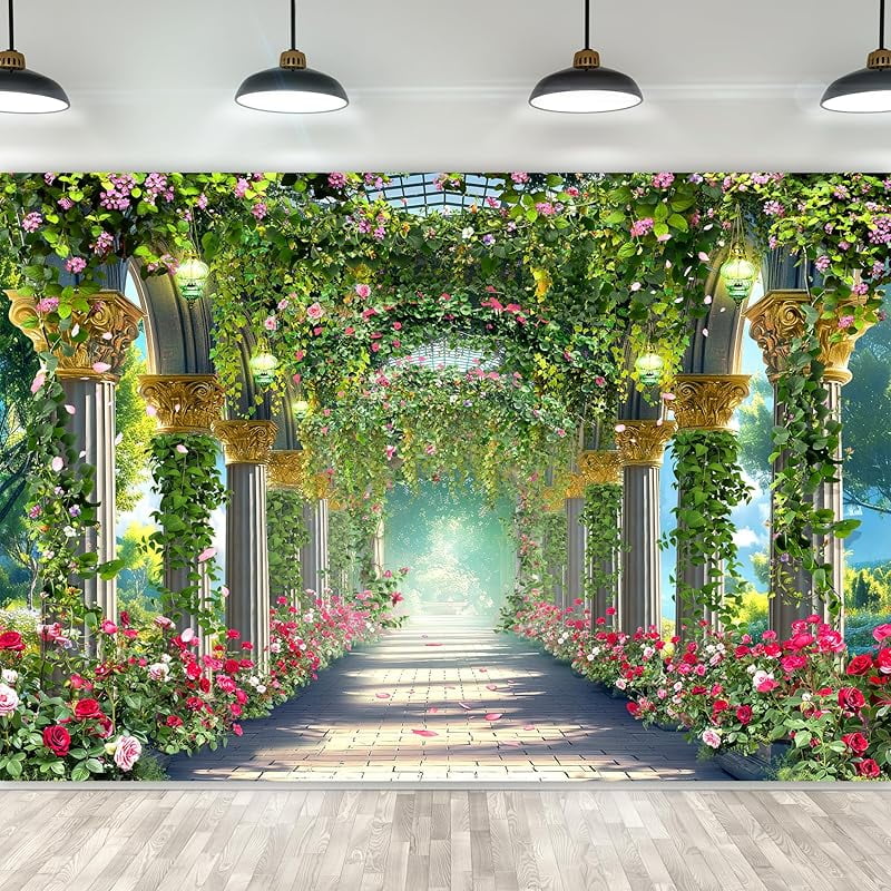Enchanted Garden Flower Backdrop Rose Fairy Tale Wonderland Greenery ...