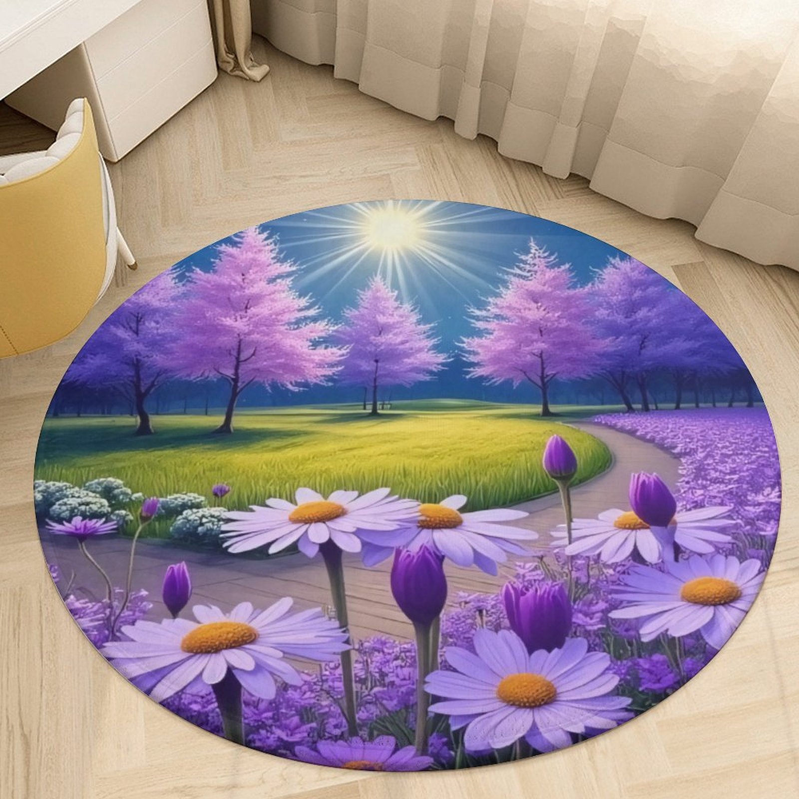 Enchanted Garden at Night Round Area Rugs for Bedroom Living Room, 3FT ...
